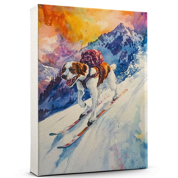 German Wirehaired Pointer Dog Canvas Skiing Stretched Canvas Size 8x12 ...