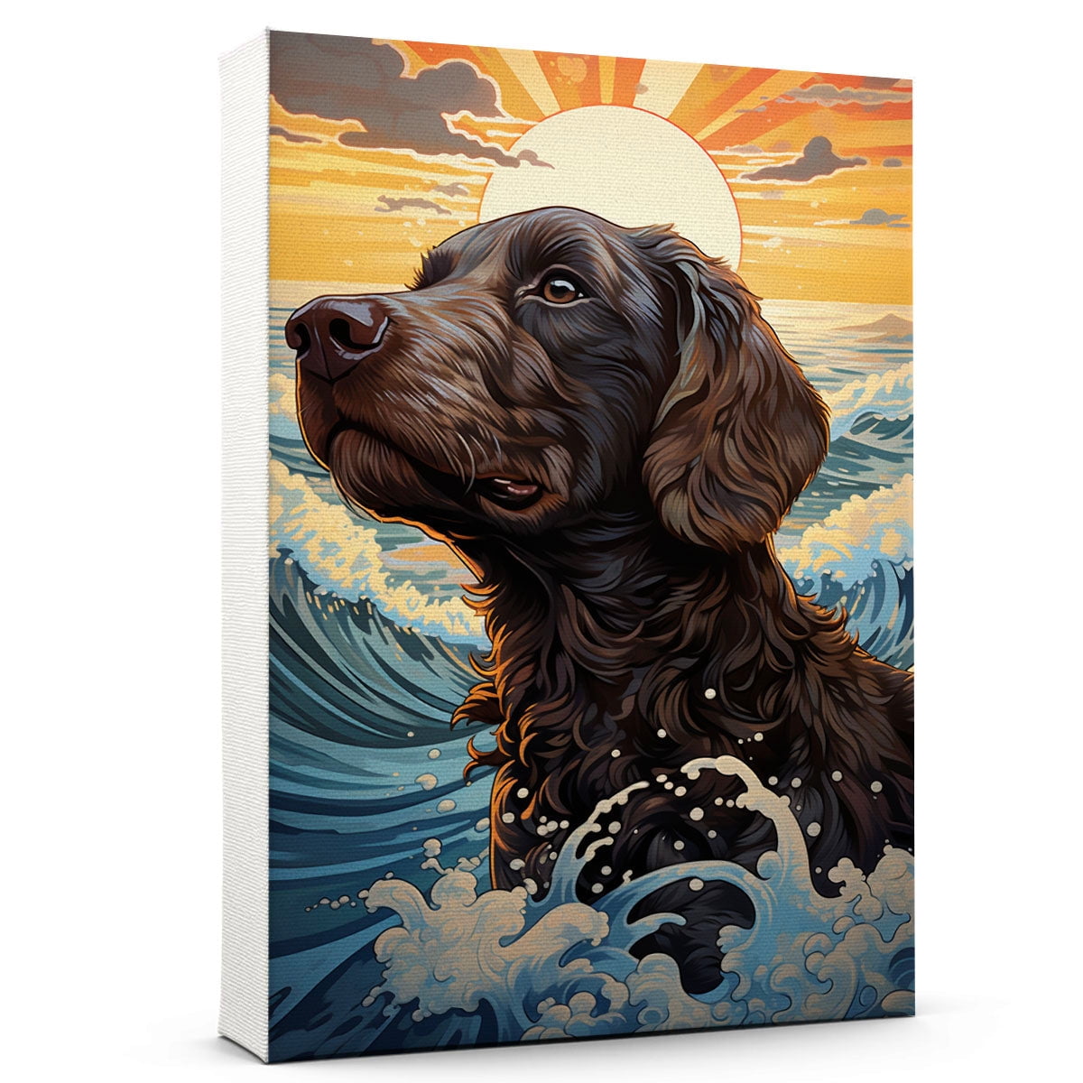 German Wirehaired Pointer Dog With Great Wave Japanese Wall Art poster ...