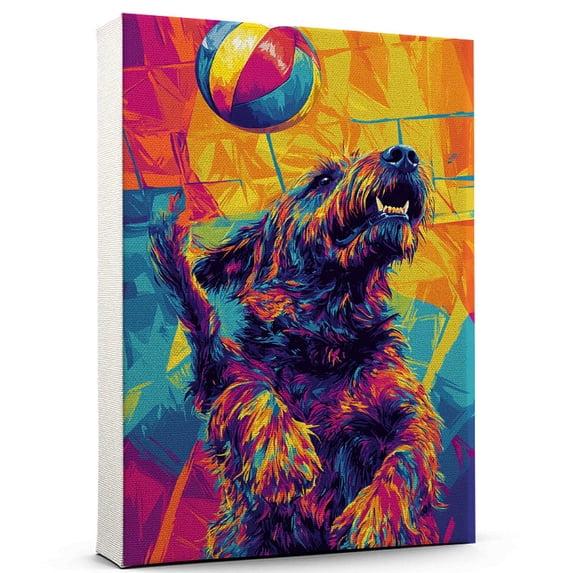German Wirehaired Pointer Dog Playing Volleyball Stretched Canvas Size ...