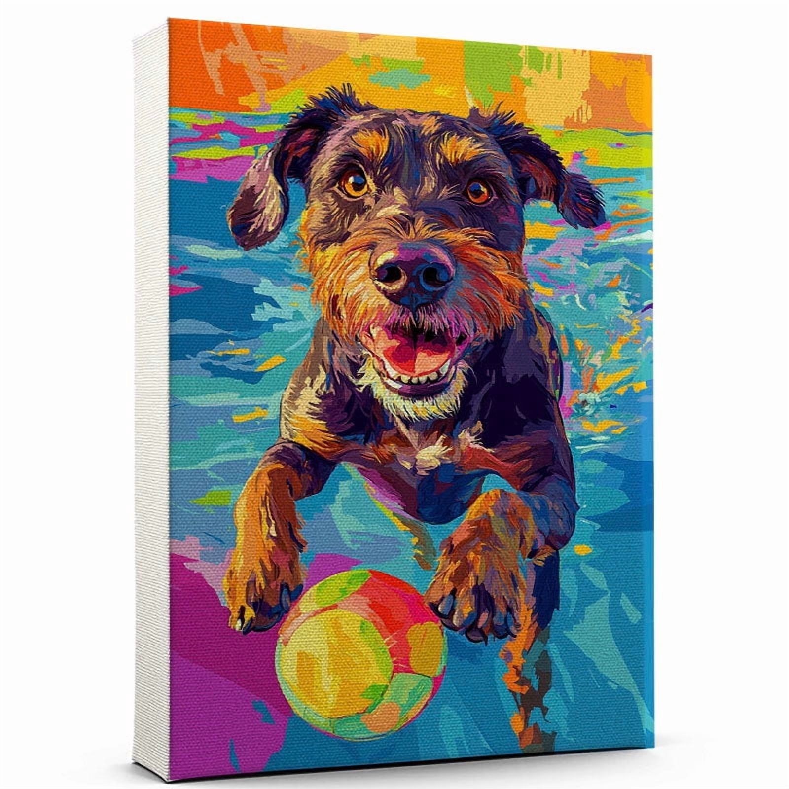 German Wirehaired Pointer Dog Stretched Canvas Size 8x12 Swimming ...