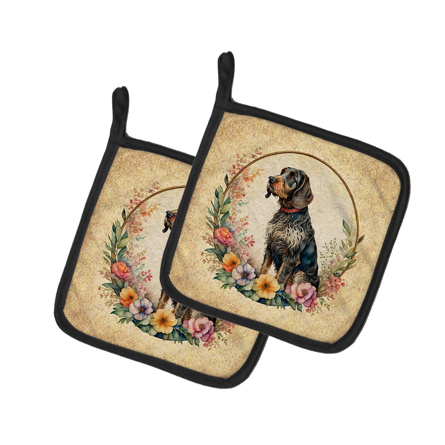 German Wirehaired Pointer and Flowers Pair of Pot Holders - Walmart.com