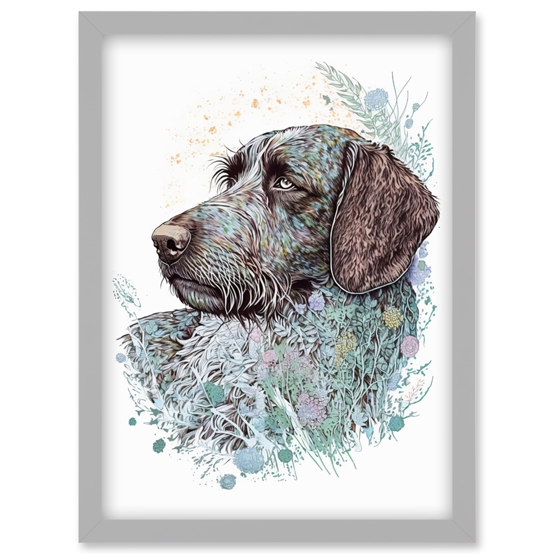 German Wirehead Pointer Dog Nature Spirit Animal Modern Multicoloured Illustration Artwork ...