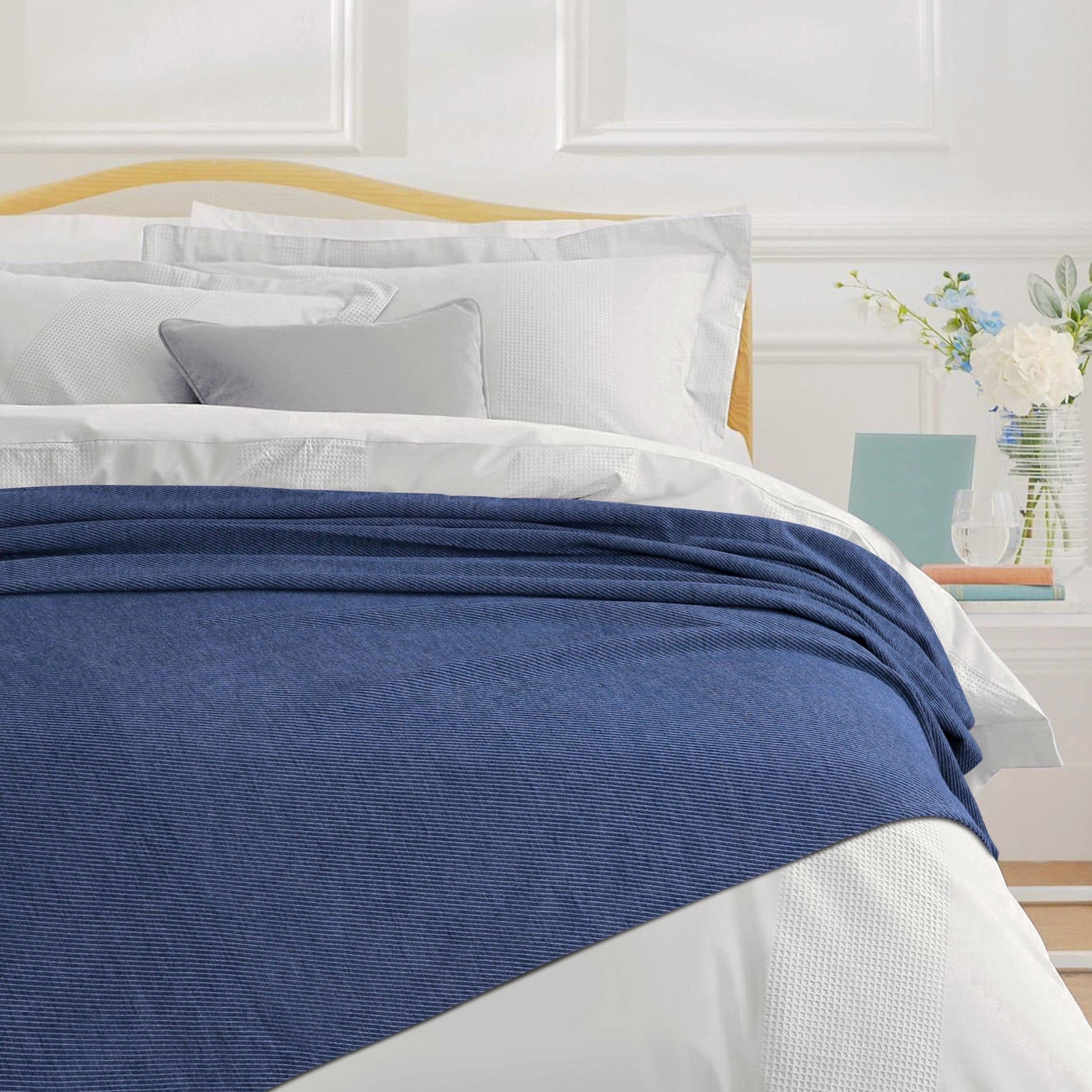 German Yarn Dyed Organic Cotton and Organic Wool Oversized Blanket Blue ...