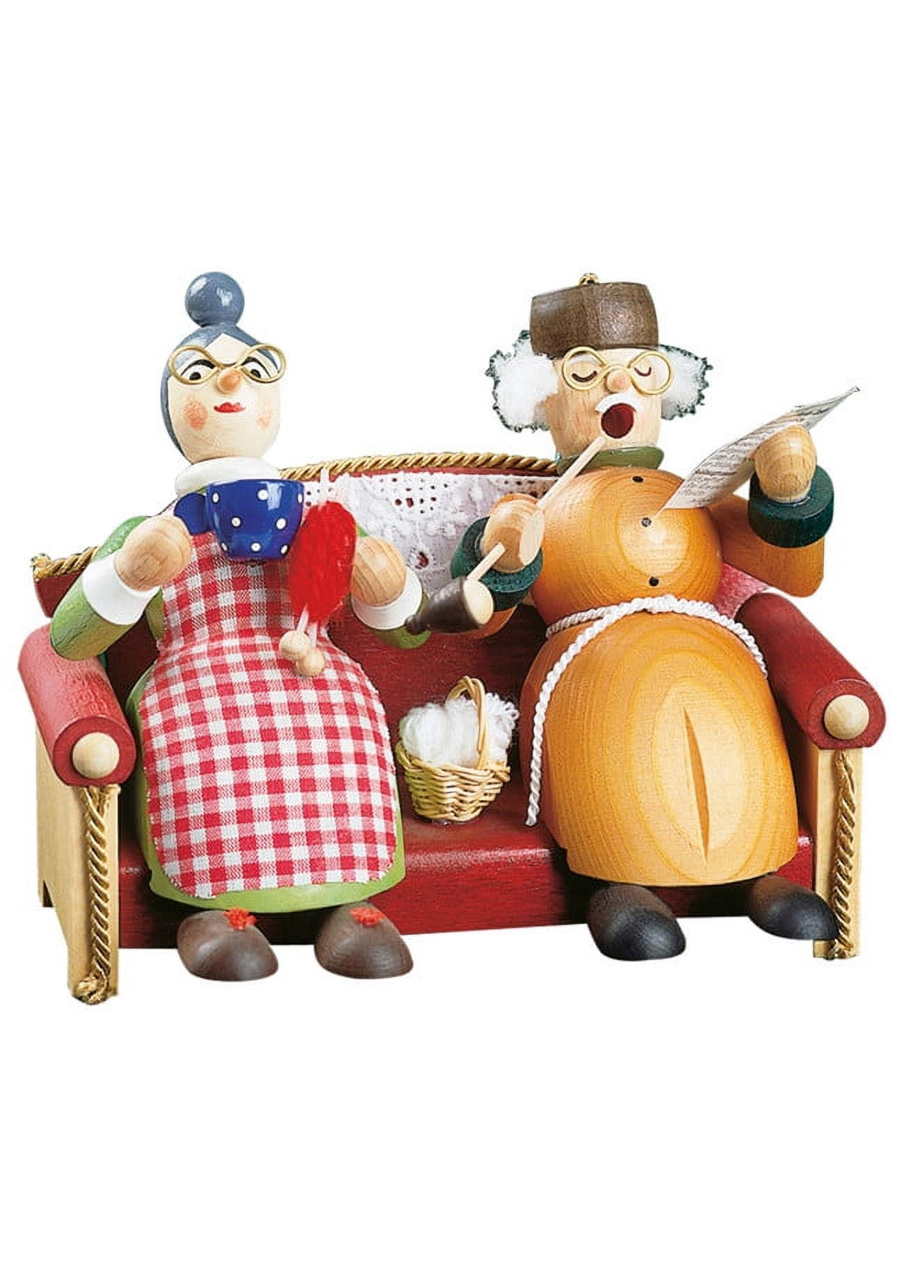 German incense smoker Grandma and Grandpa on the sofa, height 13 cm / 5 ...