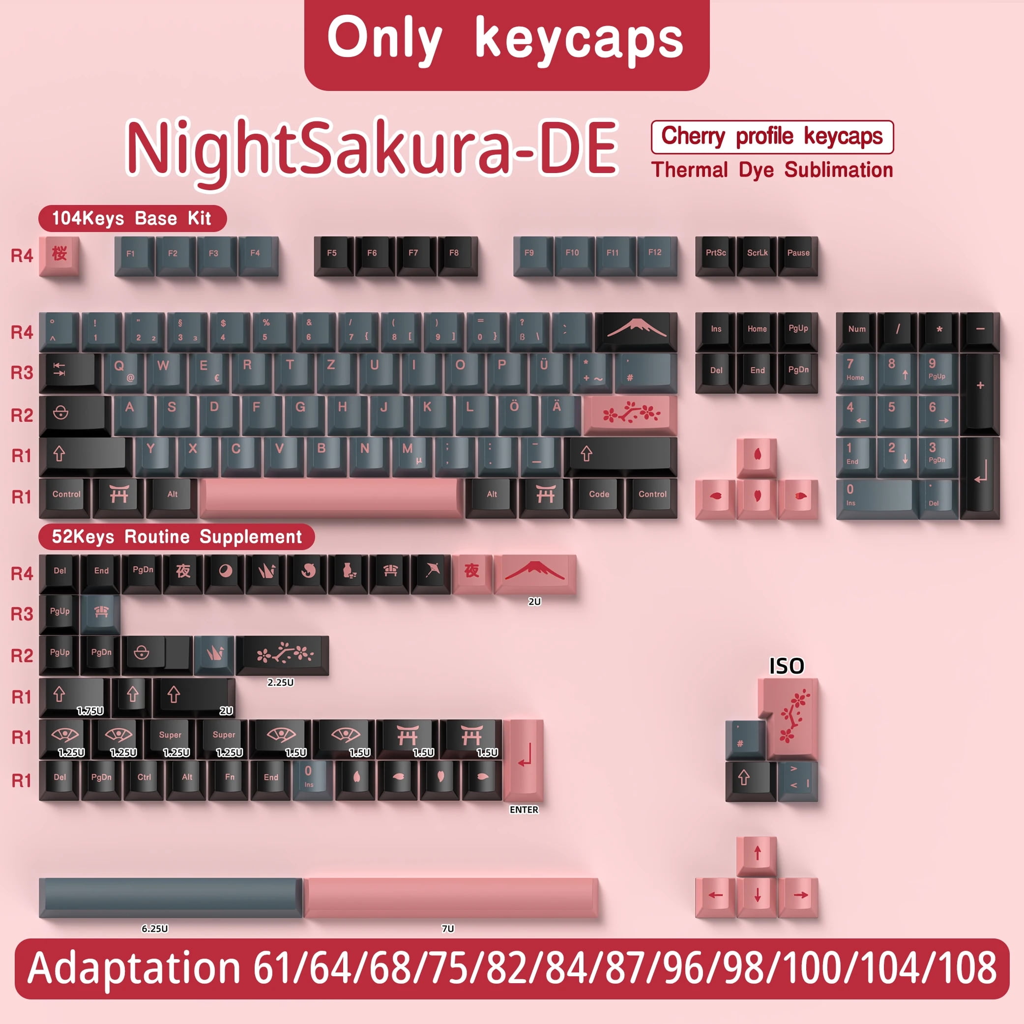 German keyboard keycaps Cherry Profile PBT Sub Dye ISO Layout DE ...