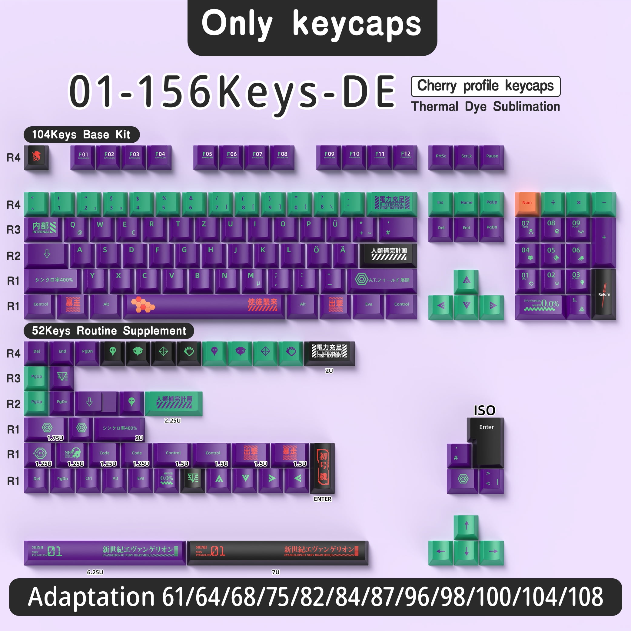 German keyboard keycaps Cherry Profile PBT Sub Dye ISO Layout DE ...