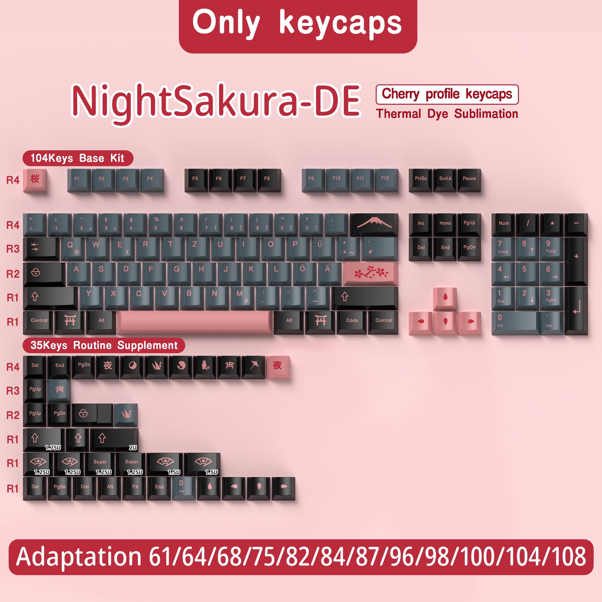 German keyboard keycaps Cherry Profile PBT Sub Dye ISO Layout DE ...