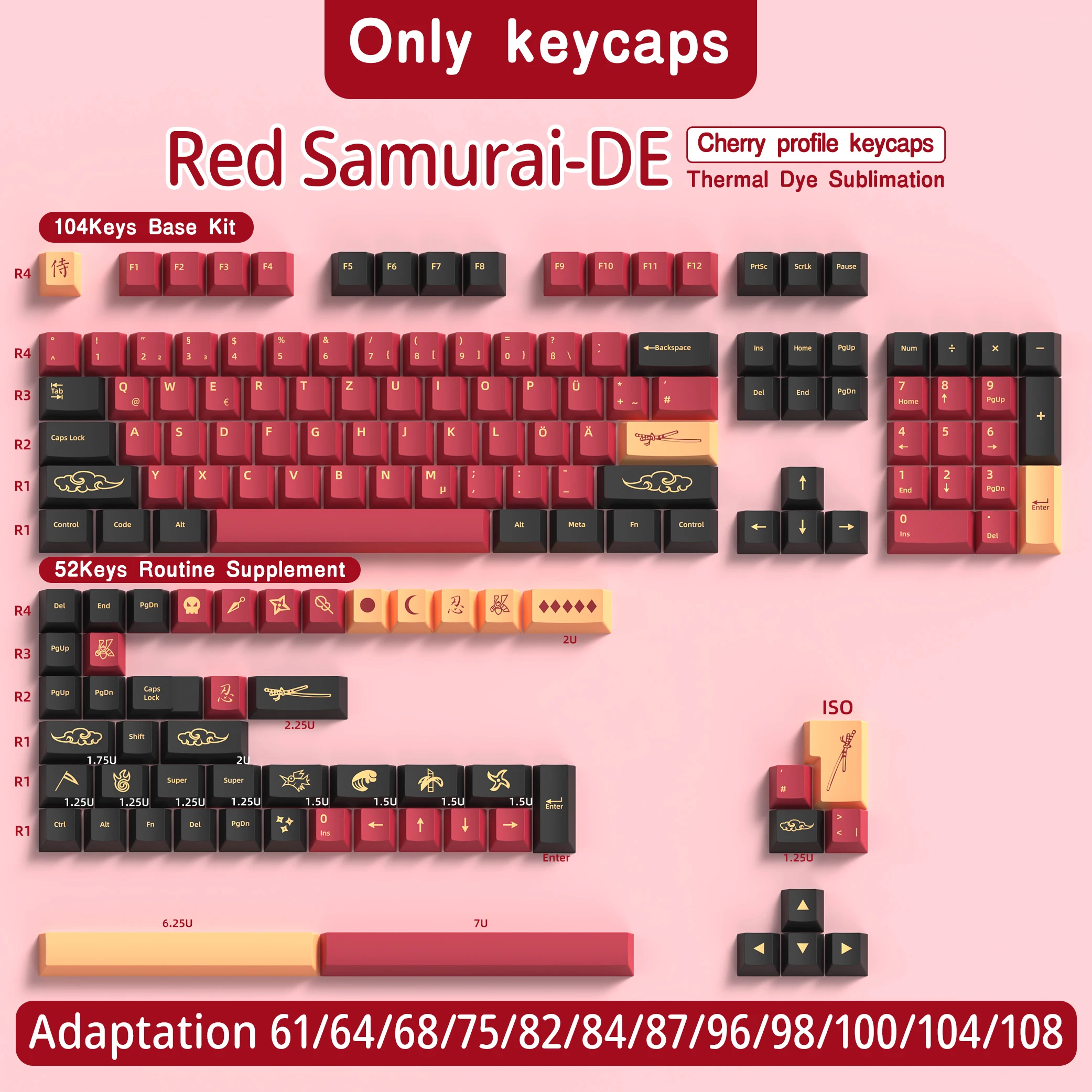 German keyboard keycaps Cherry Profile PBT Sub Dye ISO Layout DE ...