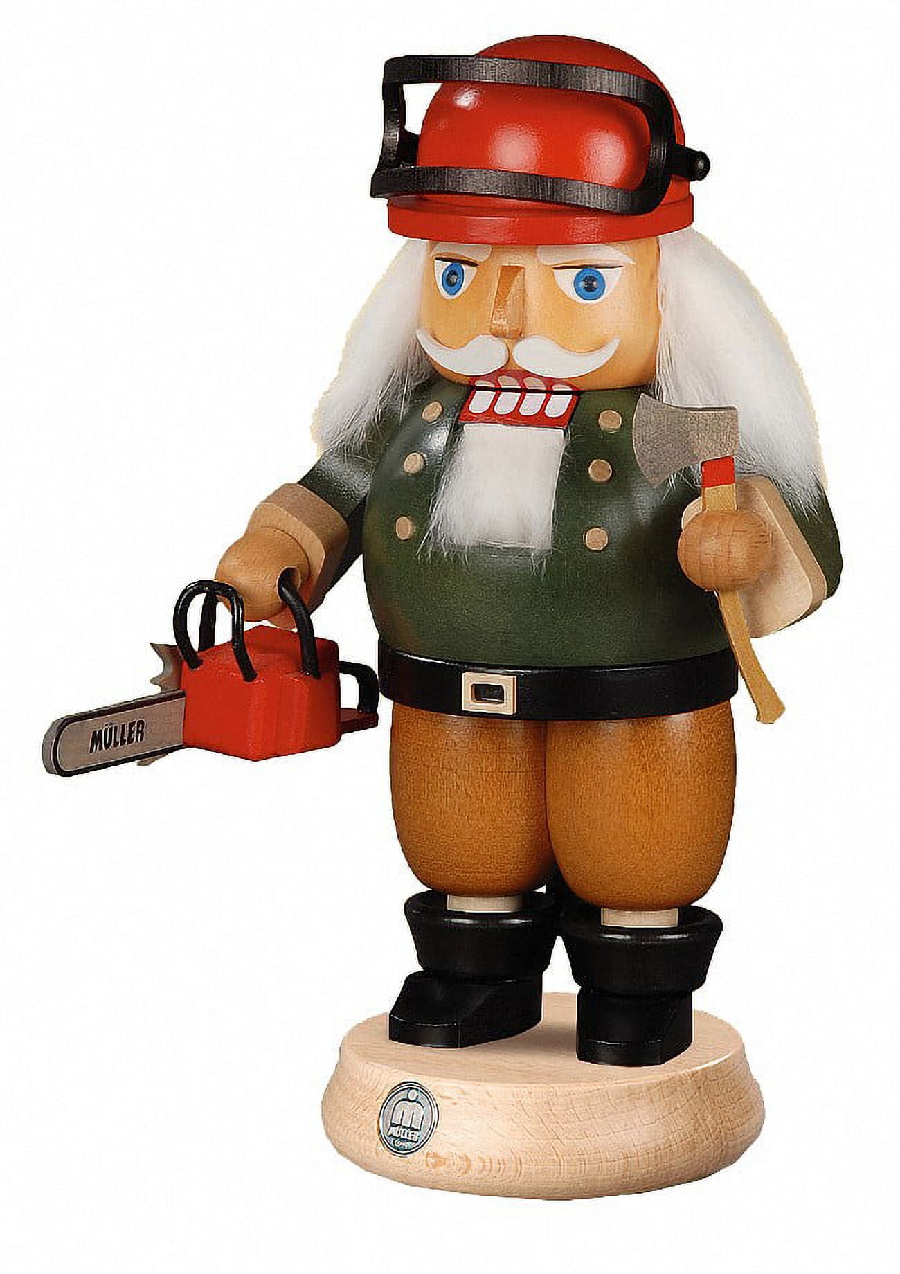 German nutcracker Forest worker with power saw, height 23 cm / 9 inch ...