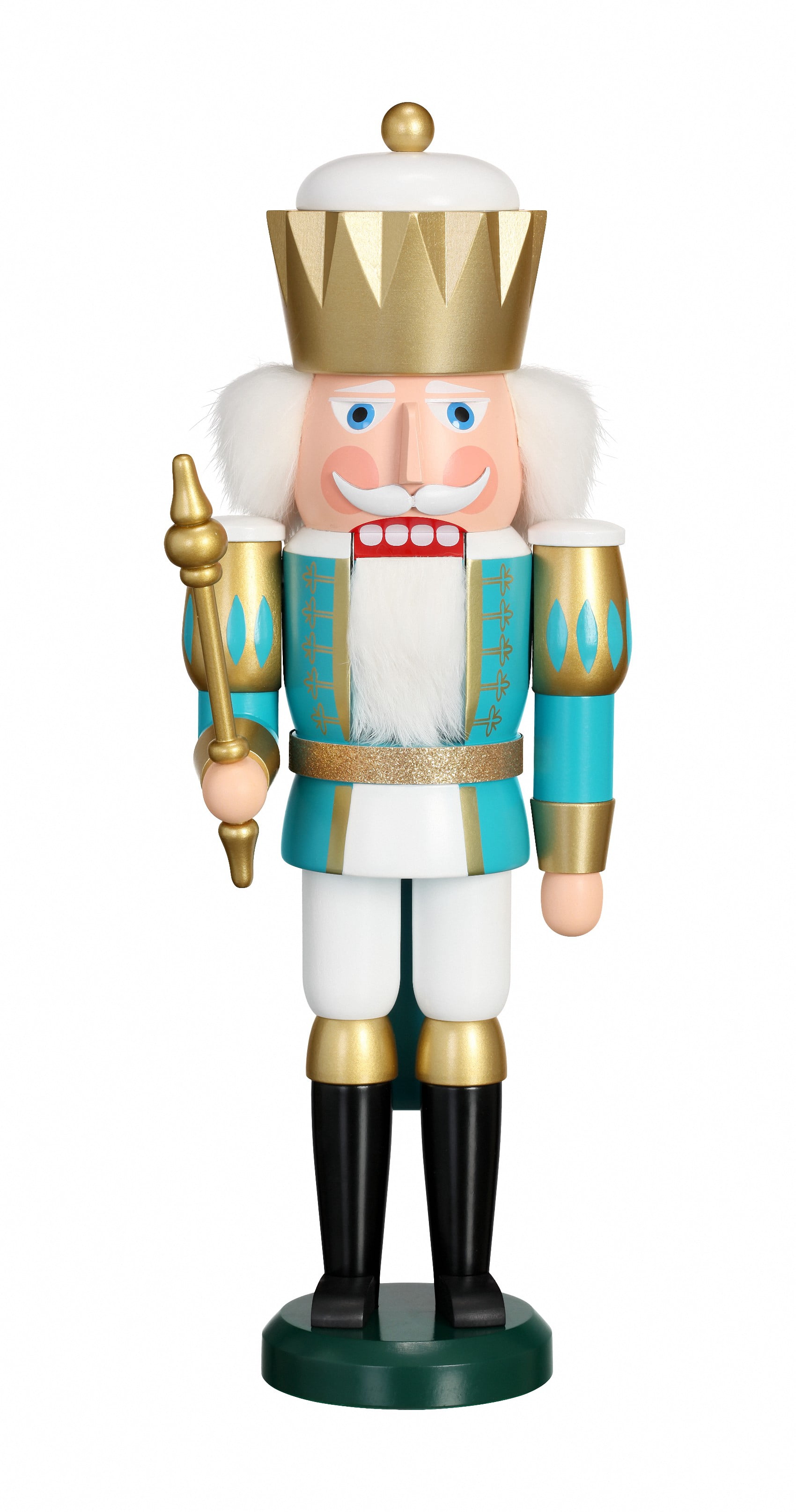 German nutcracker King white-turquoise, height 40 cm / 16 inch ...