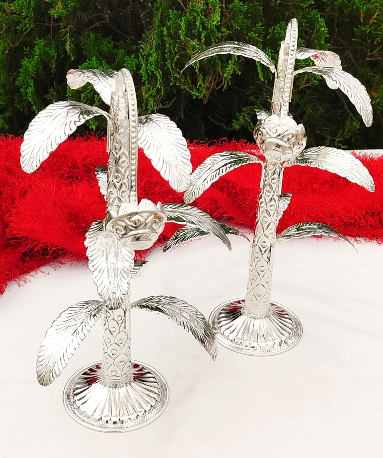 German silver BANANA TREE pair with detachable leaf for housewarming ...