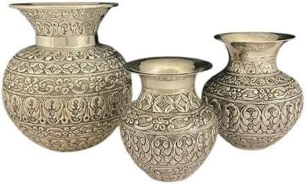 German silver big size fully carved kalash for home décor, housewarming ...