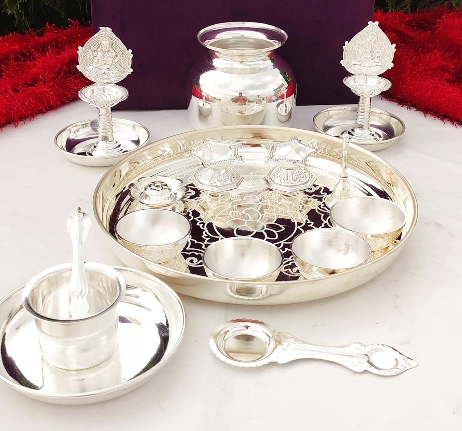 German silver complete Laxmi Pooja set for housewarming pooja/ diwali ...
