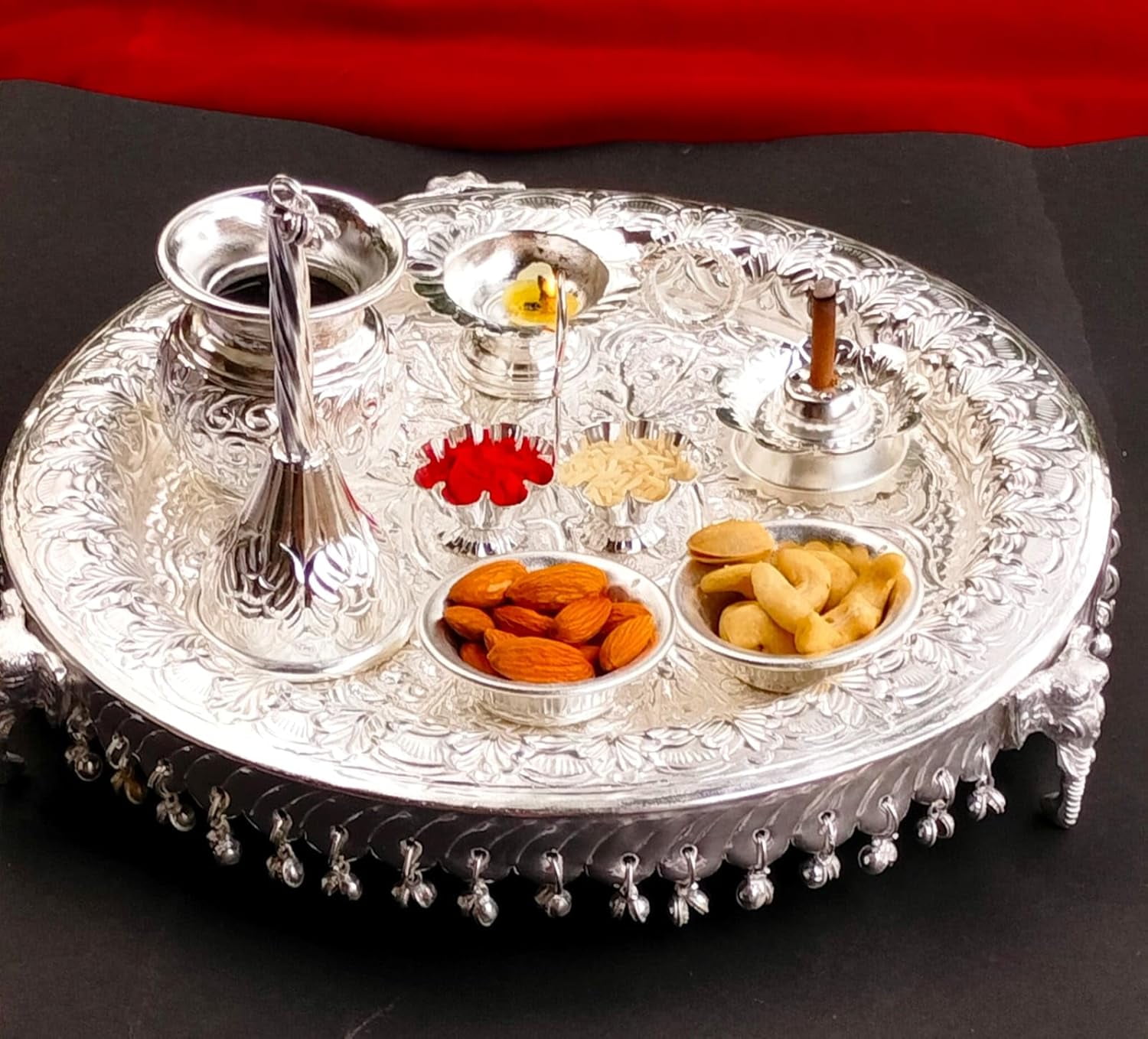 German silver elephant design nakkashi aarti thali set for housewarming ...