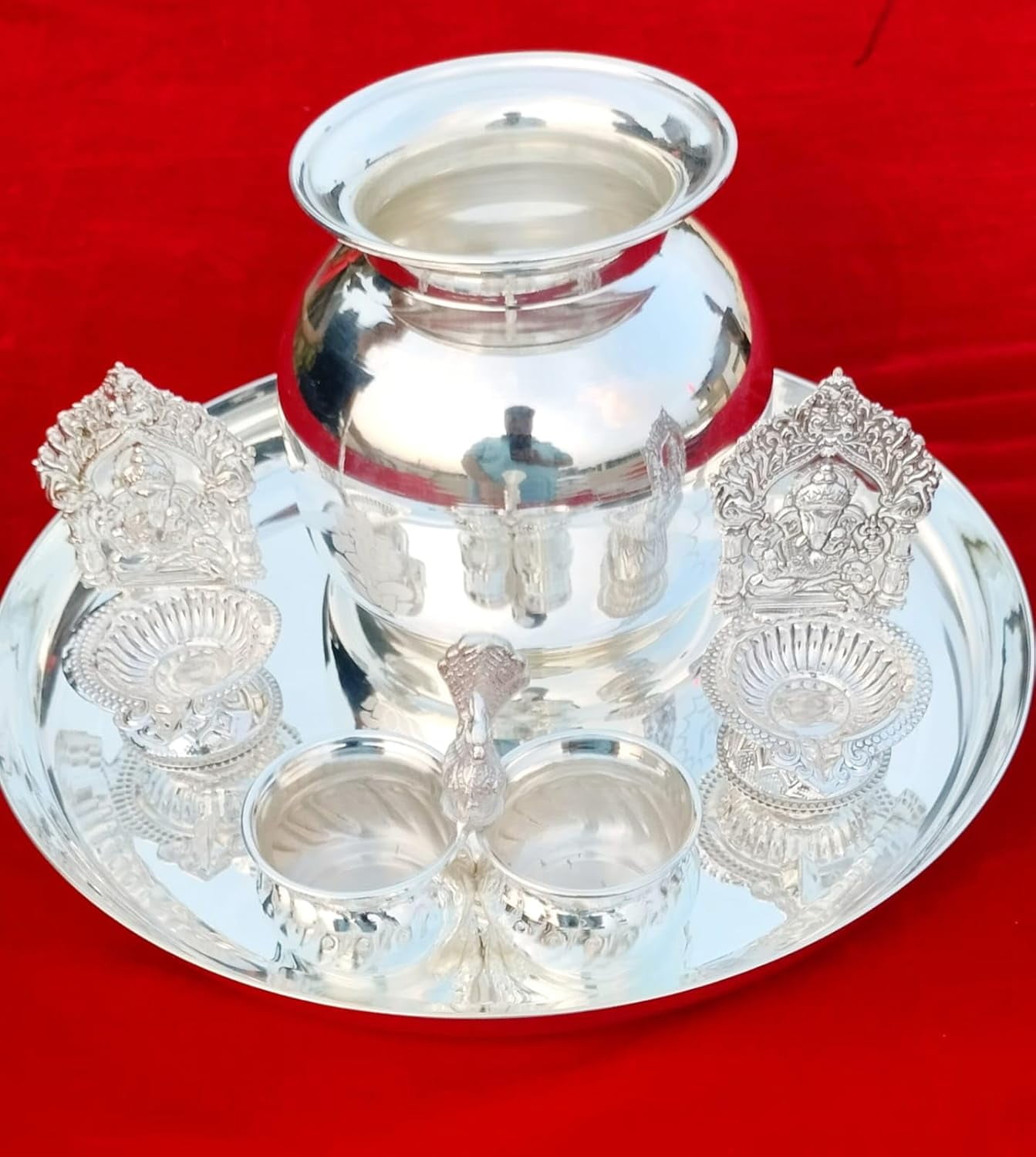 German silver regular use pooja set for housewaming pooja/ festival ...