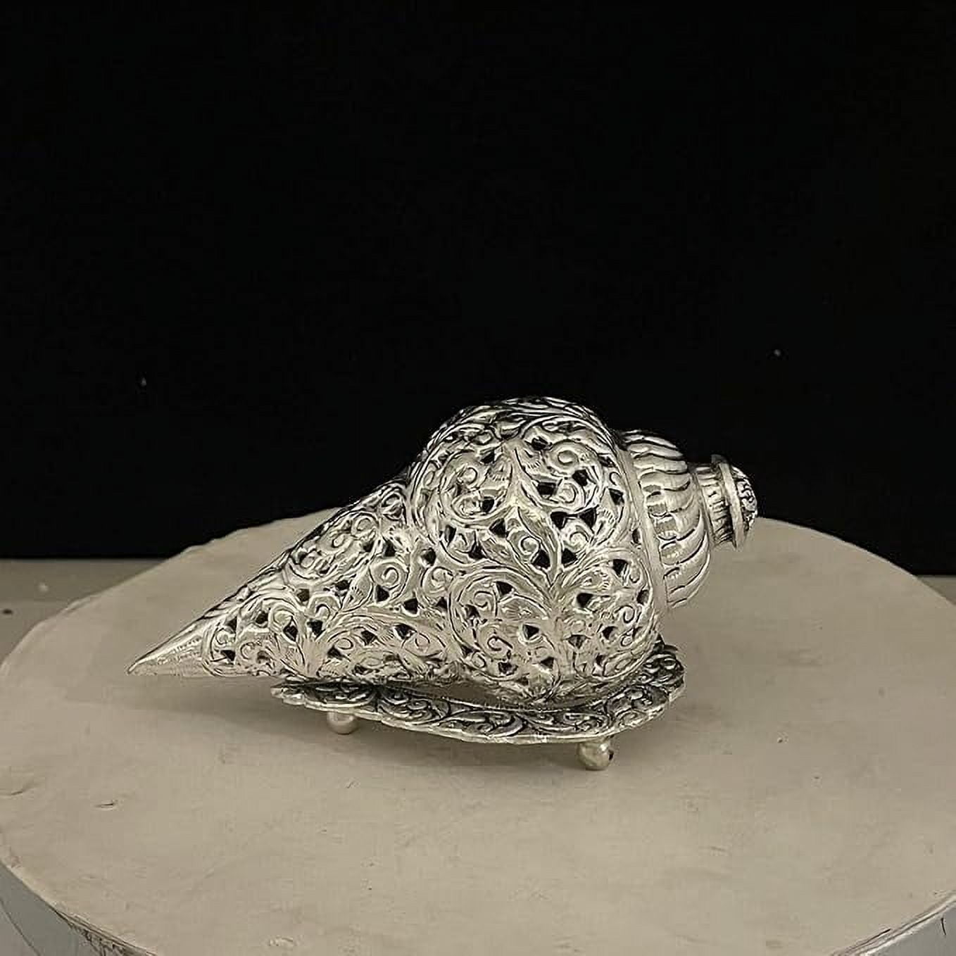 German silver shankh with stand fully carved showpiece for temple/ home ...