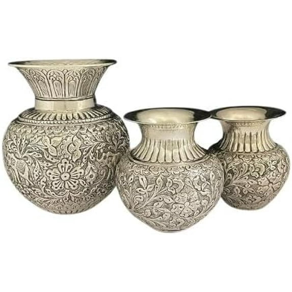 German silver small size fully carved kalash for home décor ...
