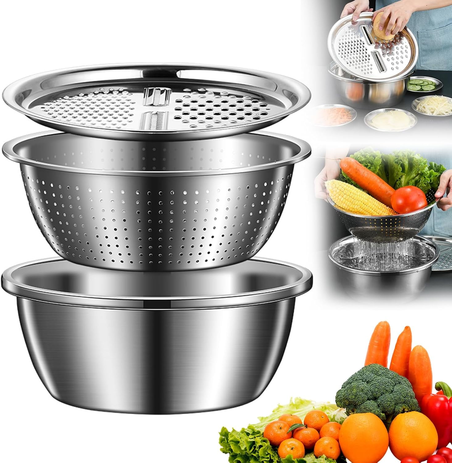 Germany 3-in-1 Stainless Steel Basin Set – Multifunctional Kitchen ...