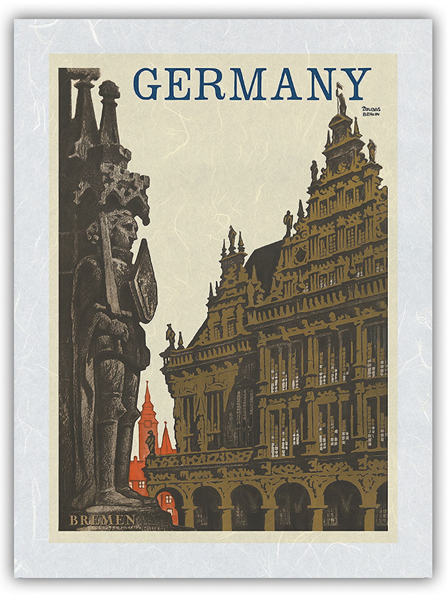 Germany - Bremen Roland Statue and Town Hall - Vintage Travel Poster by ...
