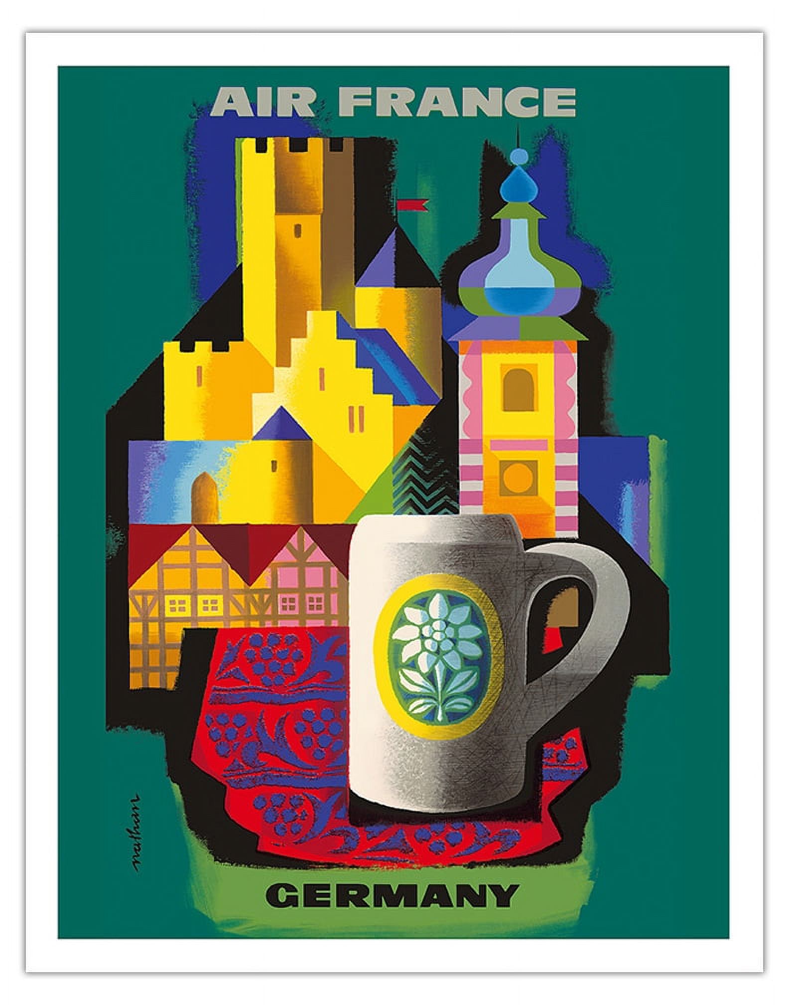 Germany - France - Vintage Airline Travel Poster by Jacques Nathan ...