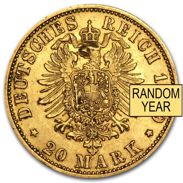 Germany Prussia Gold 20 Marks (1871-1913) Avg Circ, Historic ...
