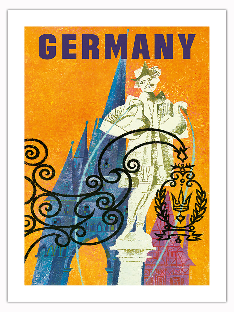 Germany - Goose-Man Fountain Nuremberg - Vintage Airline Travel Poster ...