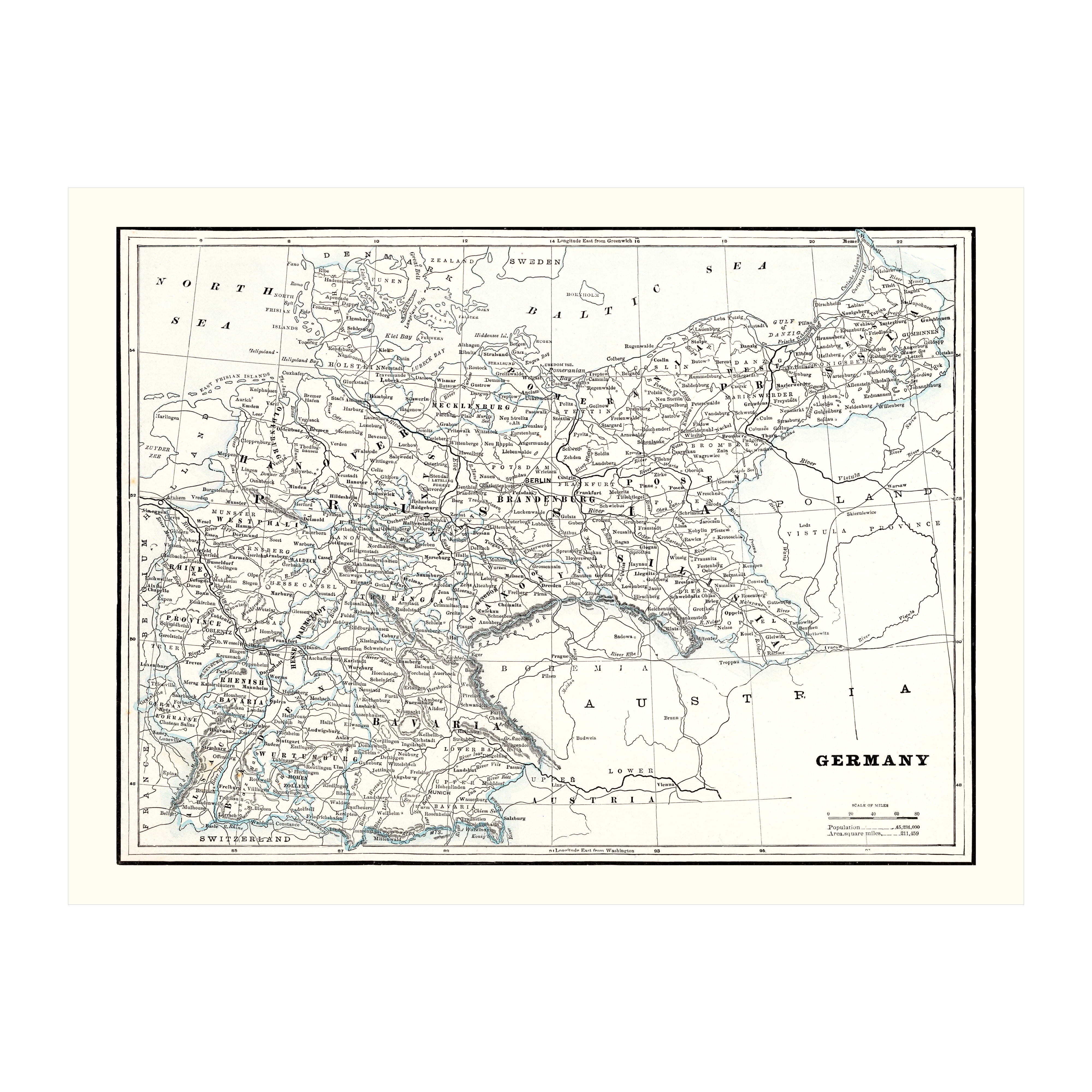 Germany Map, 1893 Vintage Map of Germany History Wall Decor Gift, Old ...