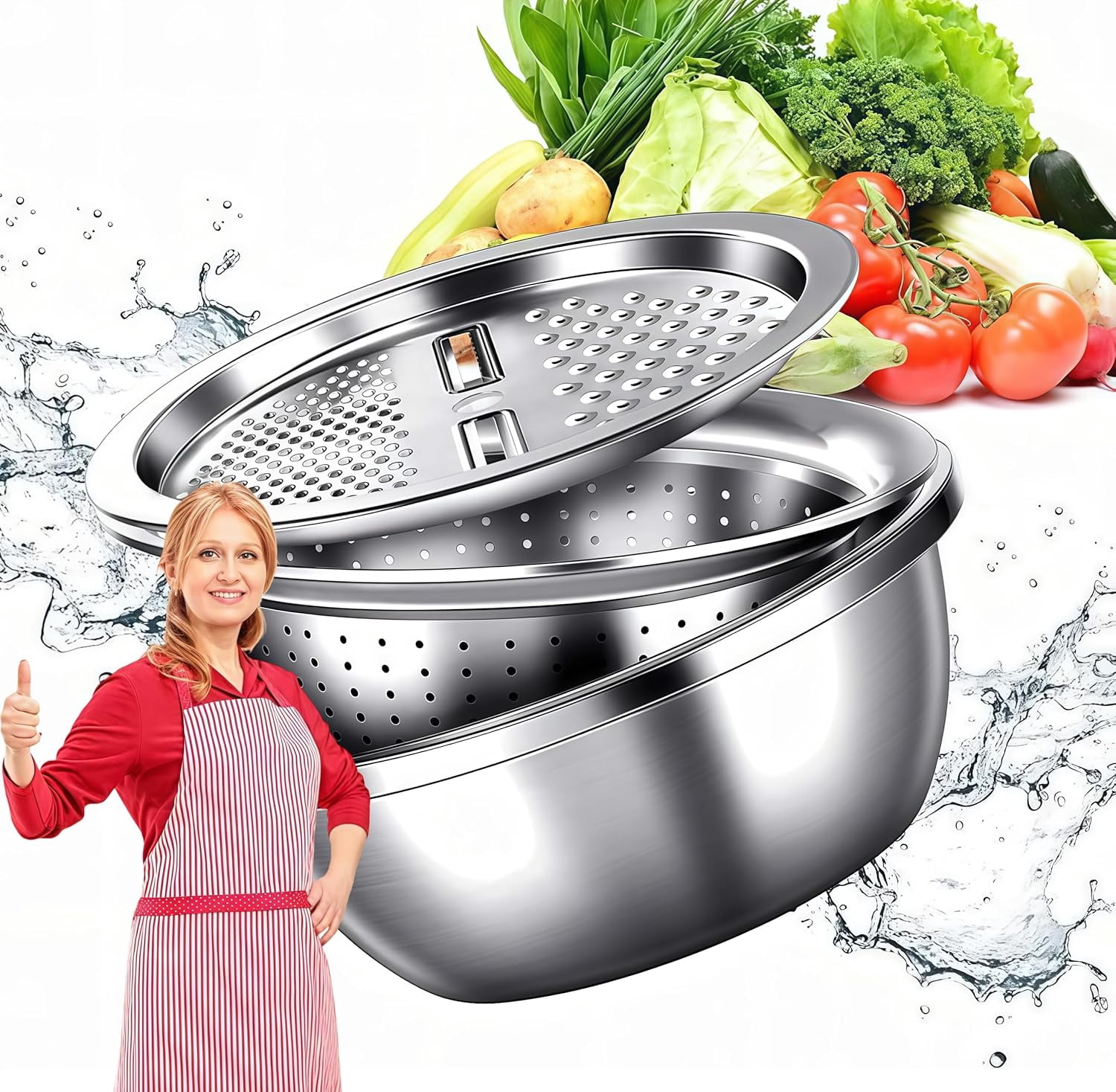 Germany Multifunctional Stainless Steel Basin, 3 In 1 Strainer Set with ...