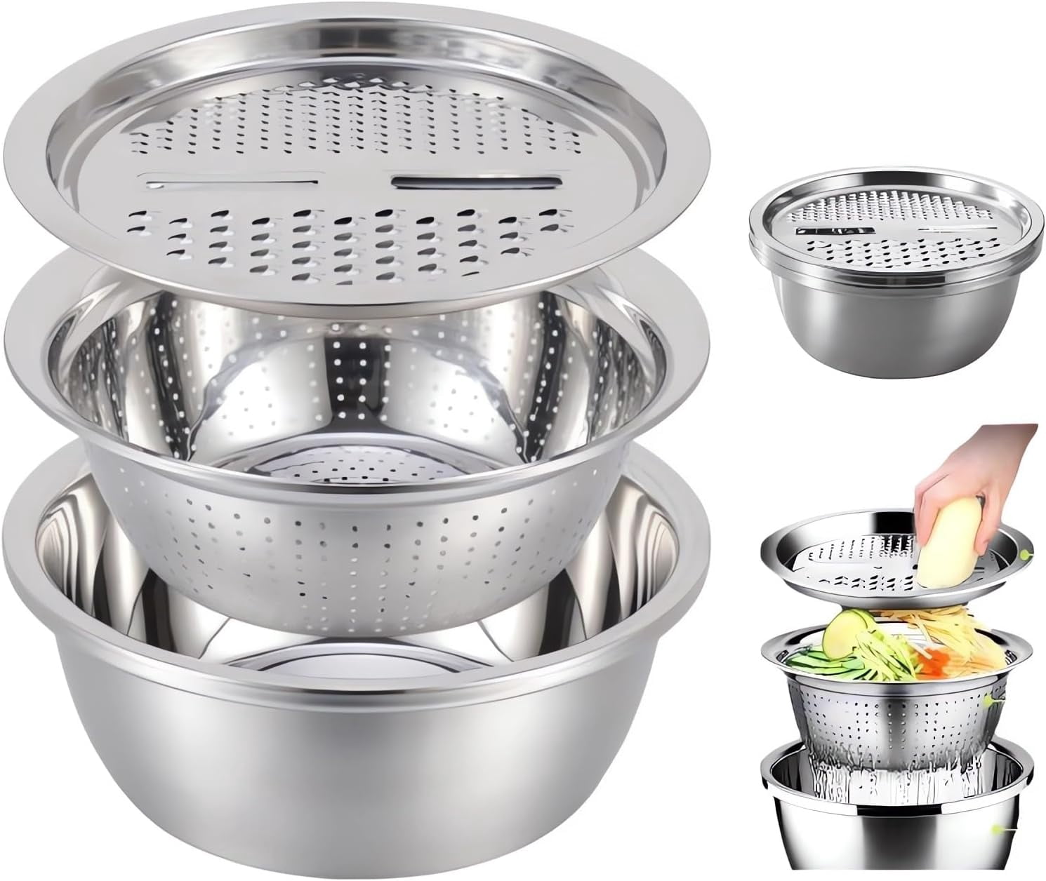 Germany Multifunctional Stainless Steel Basin, 3-in-1 Colander Strainer ...