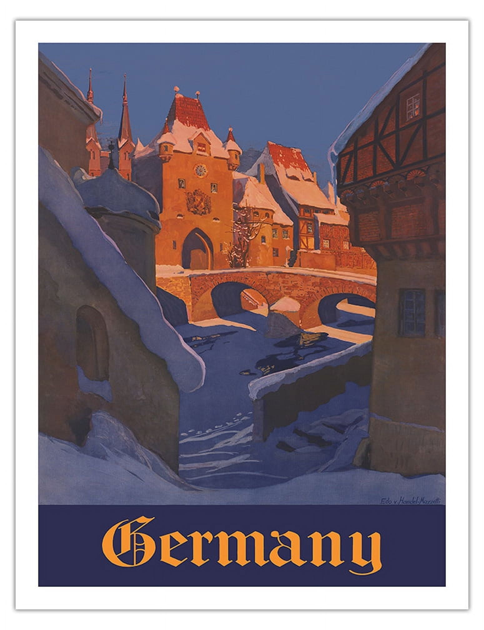 Germany - Winter Village - Vintage Travel Poster by Eduard von Handel ...