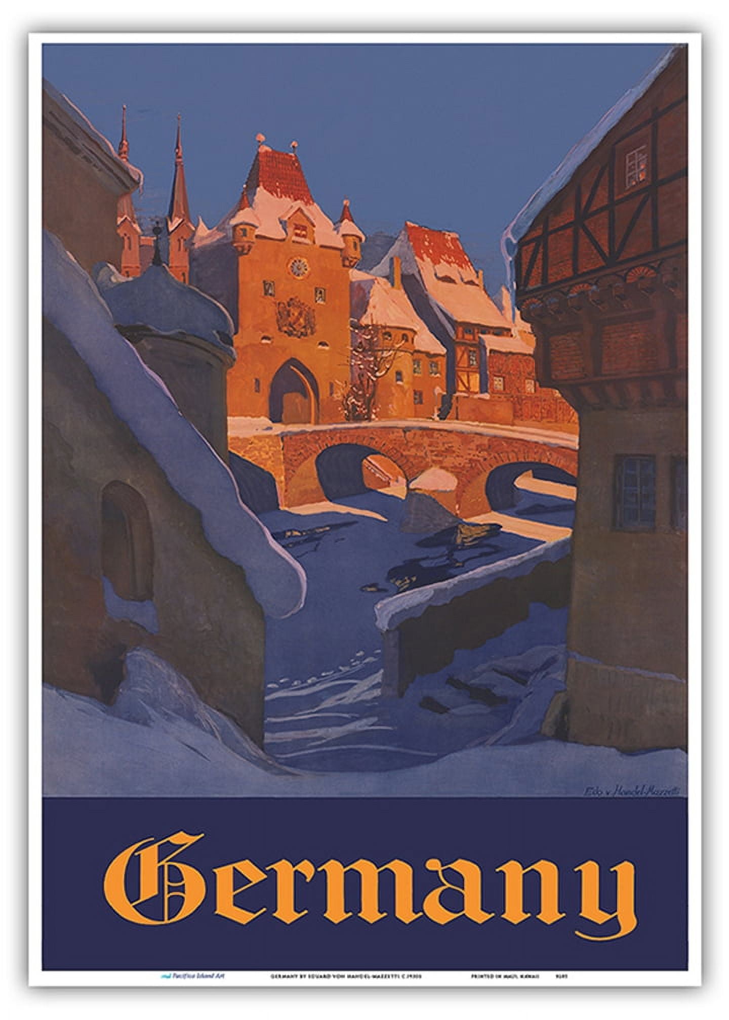 Germany - Winter Village - Vintage Travel Poster by Eduard von Handel ...