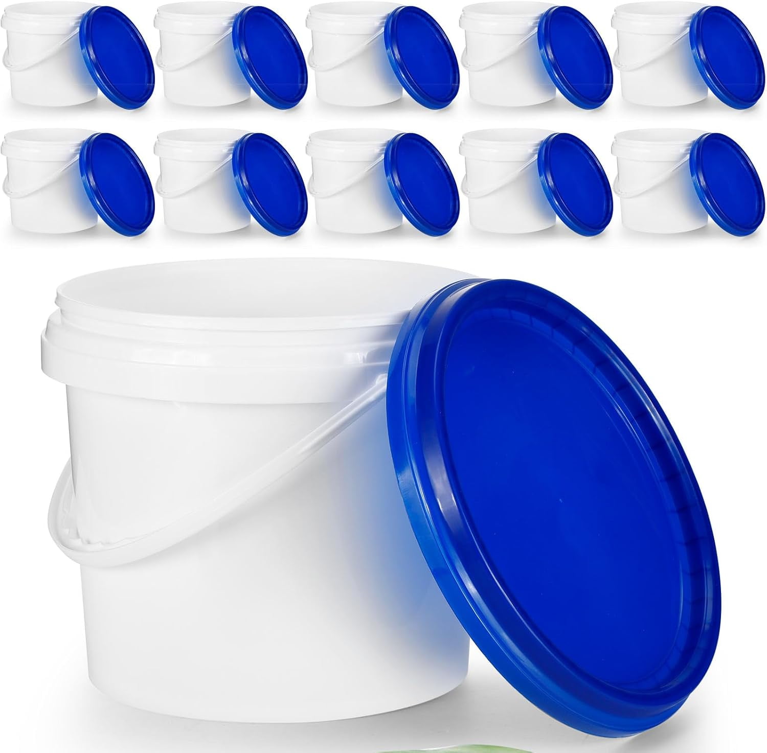 Gerrii 10 Pack White Plastic Bucket with Handle and Lid Food Storage ...