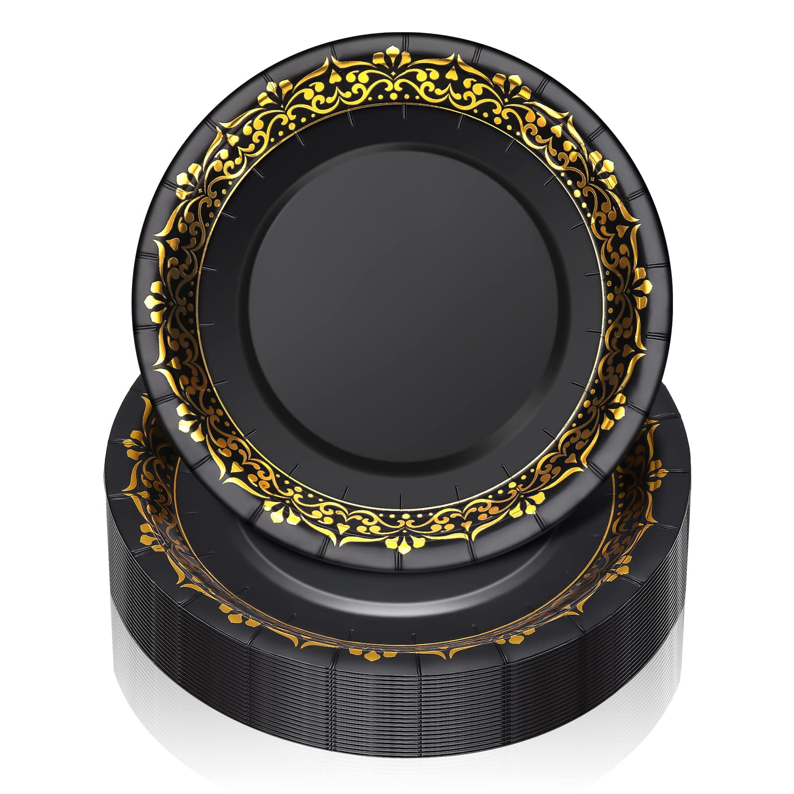 Gerrii 100 Pieces 7 Inch Black ZLK1 and Gold Paper Plates Disposable ...