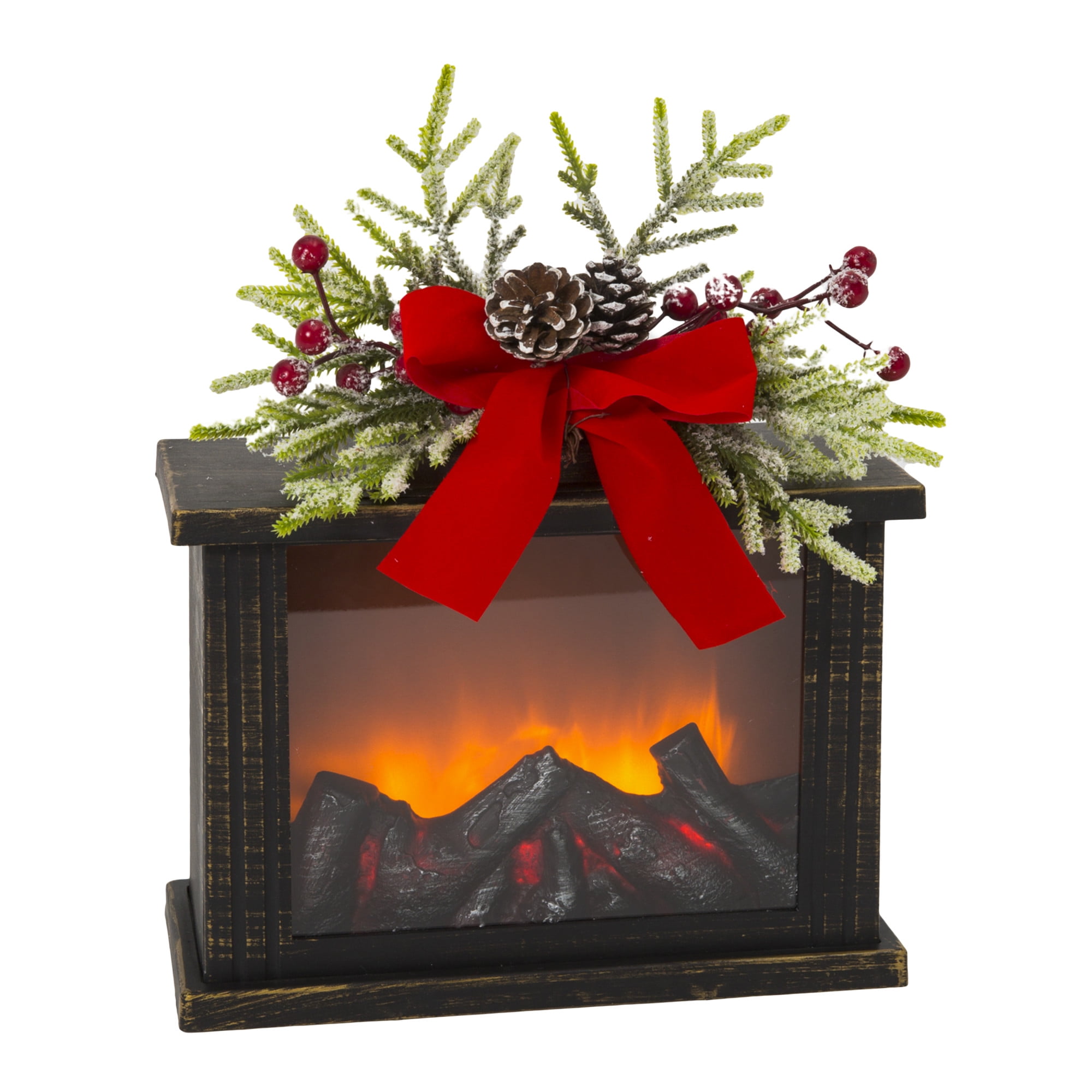 Gerson 10.8 in H Lighted Fire Glow Lantern with Floral Accent - Walmart.com