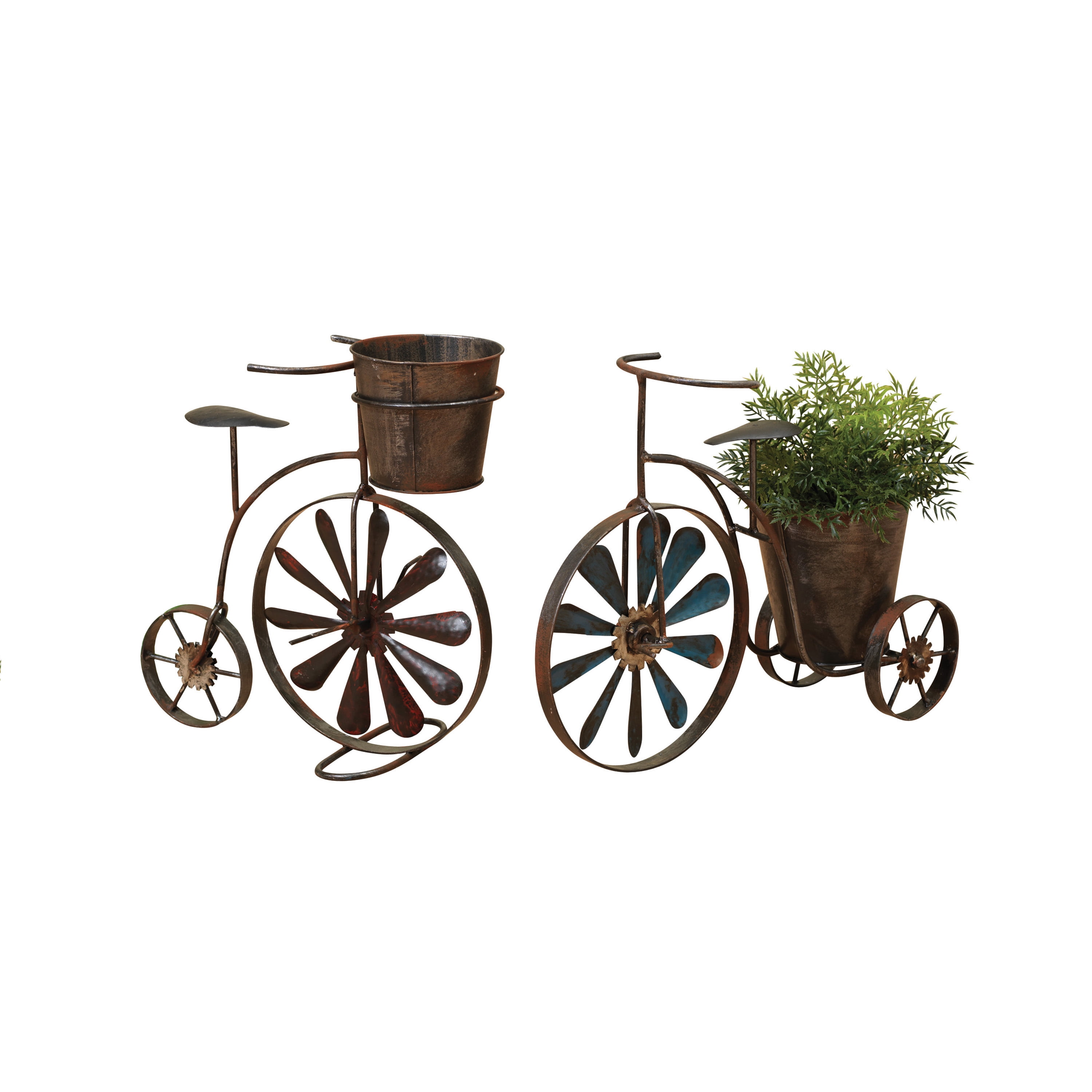 Gerson 14.6 in. Rustic Metal Tricycle Wind Spinner Planters - Walmart.com