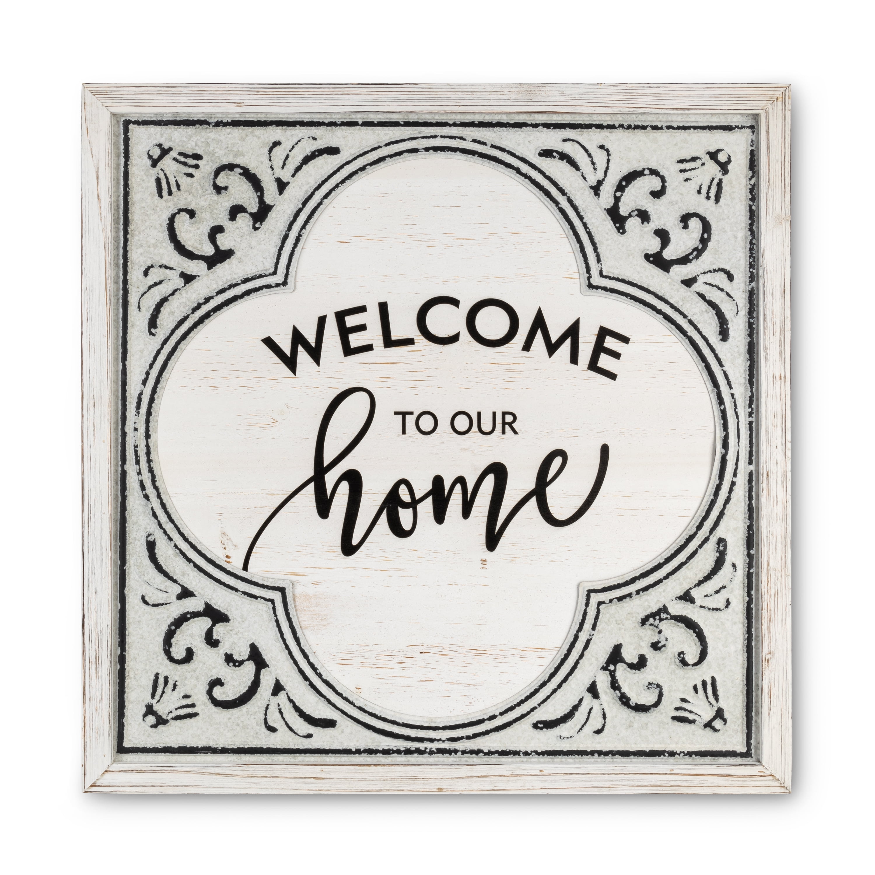 Gerson 23.63in D Antique White Wood and Embossed Metal Welcome Home ...