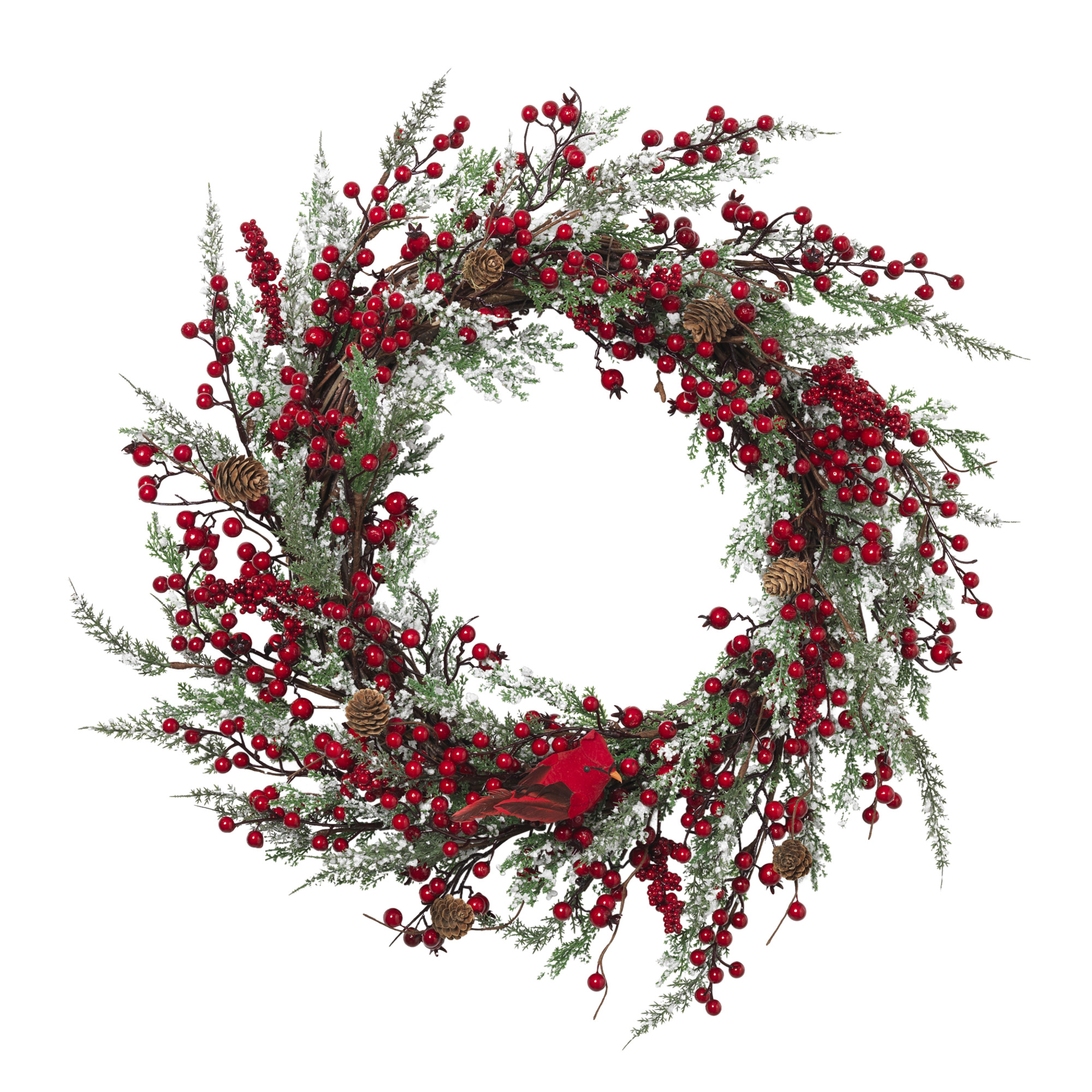 Gerson 24-in Winter greenery spray wreath with red berry accents, pine ...