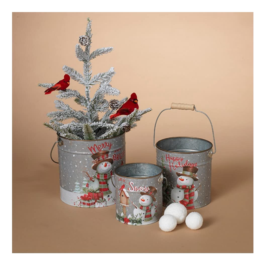 Gerson 2488890 Metal Holiday Snowman Design Bucket, Set of 3 - Walmart.com