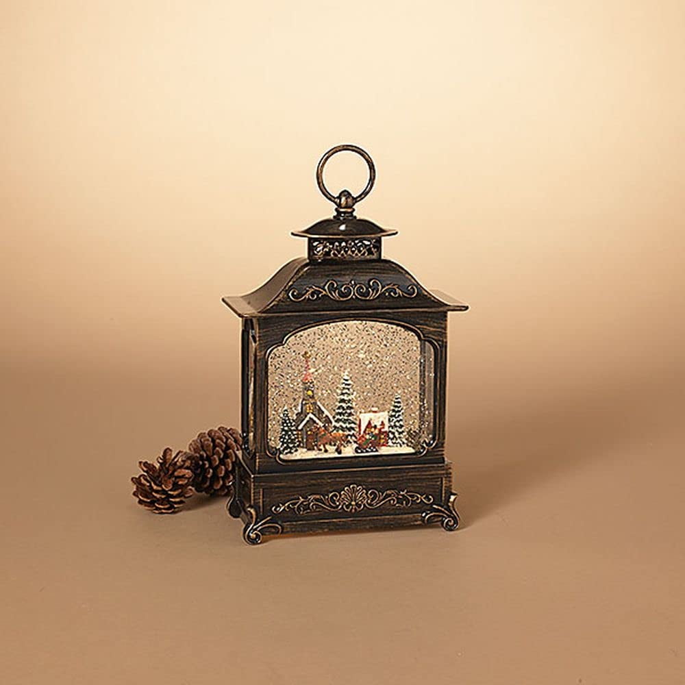 Gerson 2651280 Lighted Spinning Water Globe Lantern with Village Scene ...