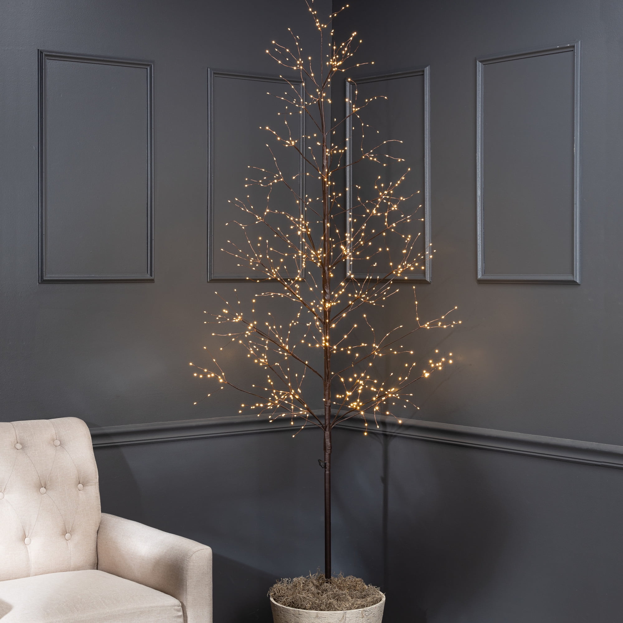 Gerson 7 Foot Matte Brown PVC Wrapped Lighted Tree with 840 micro LED ...