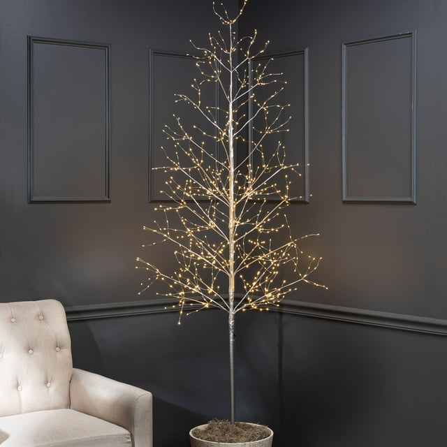Gerson 7 Foot Silver PVC Wrapped Lighted Tree with 840 micro LED Warm ...