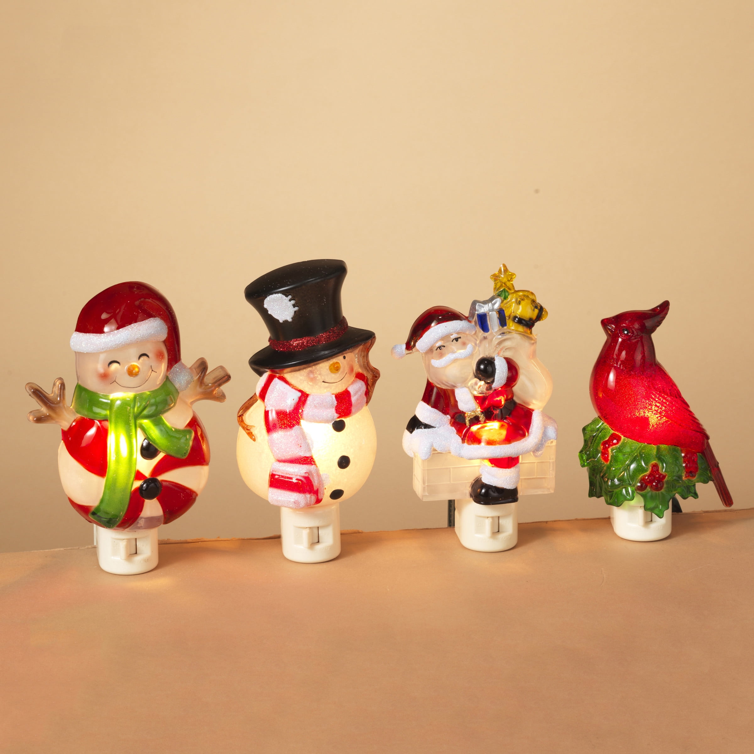 6.3" Holiday Acrylic Night Light Set of 4 Snowman Santa Cardinal ...