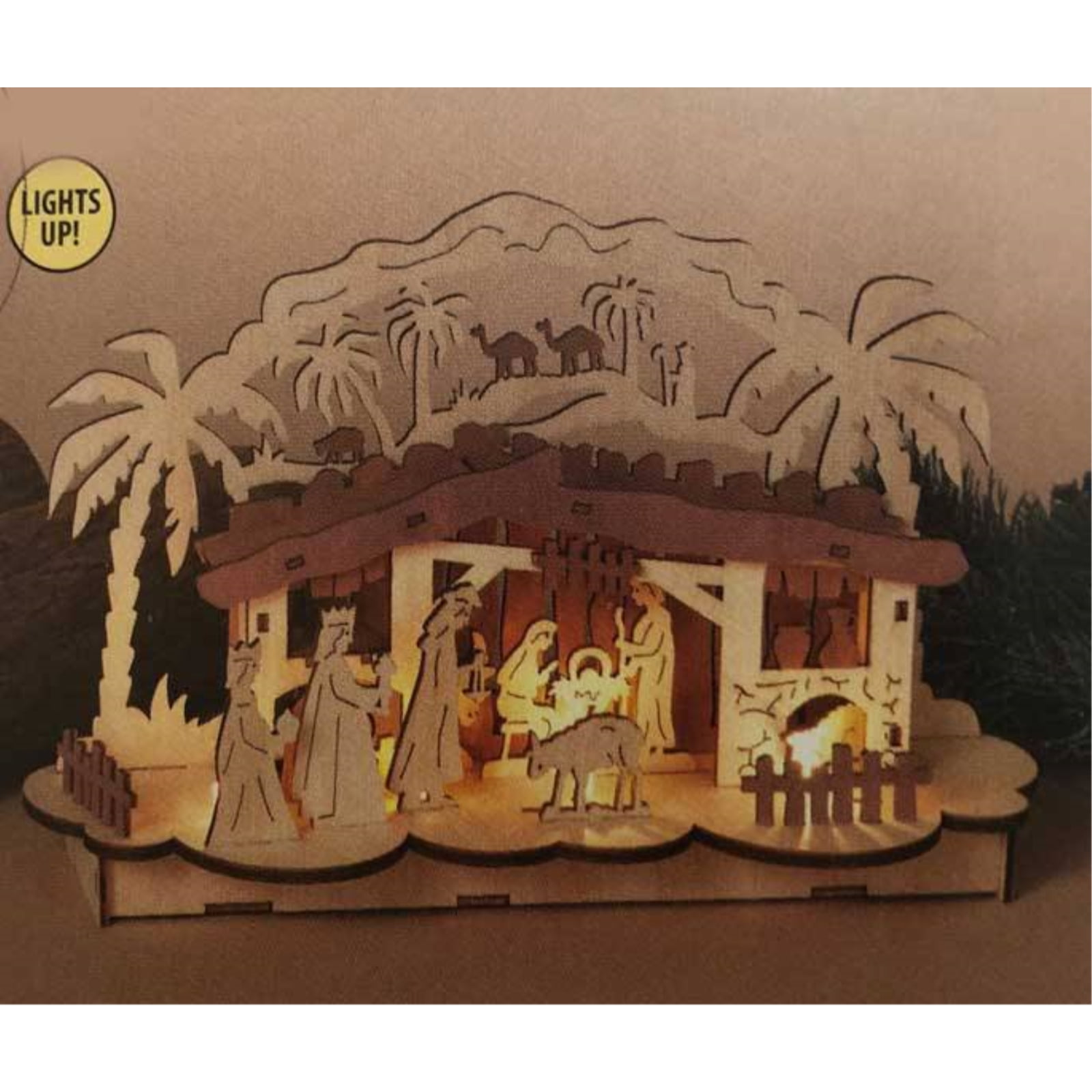 Gerson Company 12 Inch Battery Operated Lighted Wood Tabletop Nativity ...