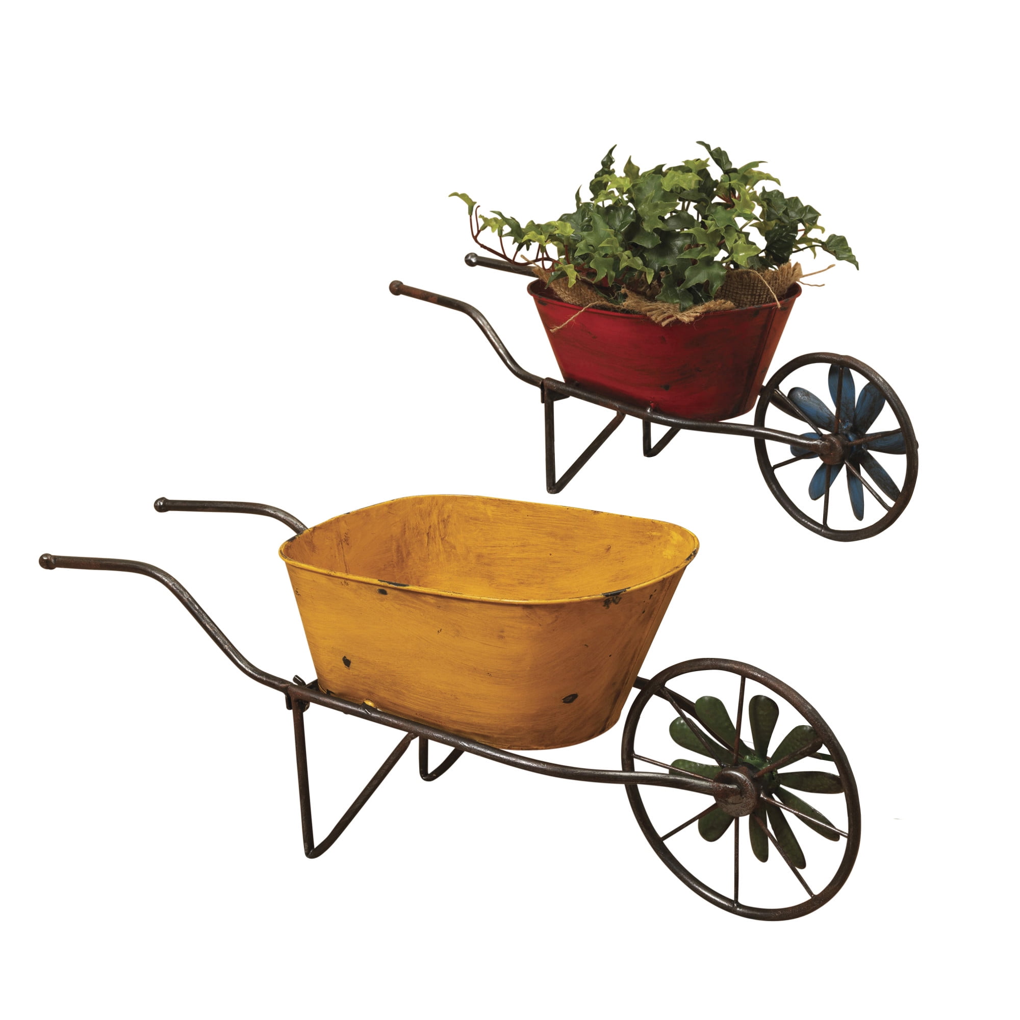 Gerson Metal Antique Wind Spinner Wheelbarrow Planters Set of 2 ...
