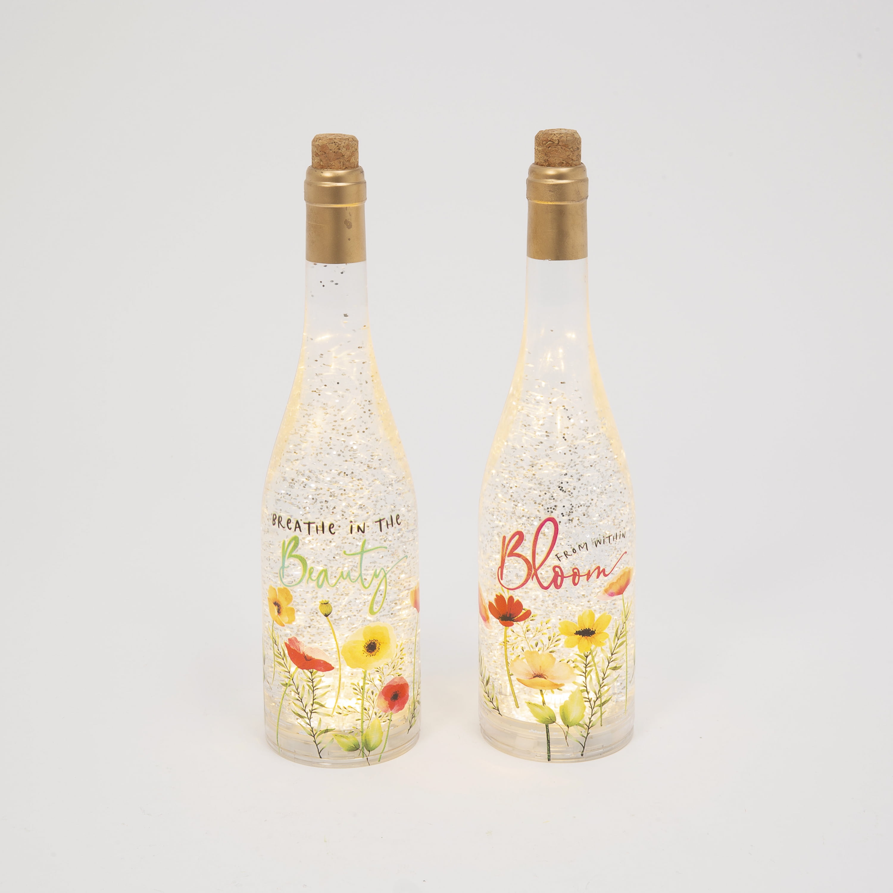 12.5 Inch Lighted Spinning Water Globe Bottles with Poppy Flower Design ...