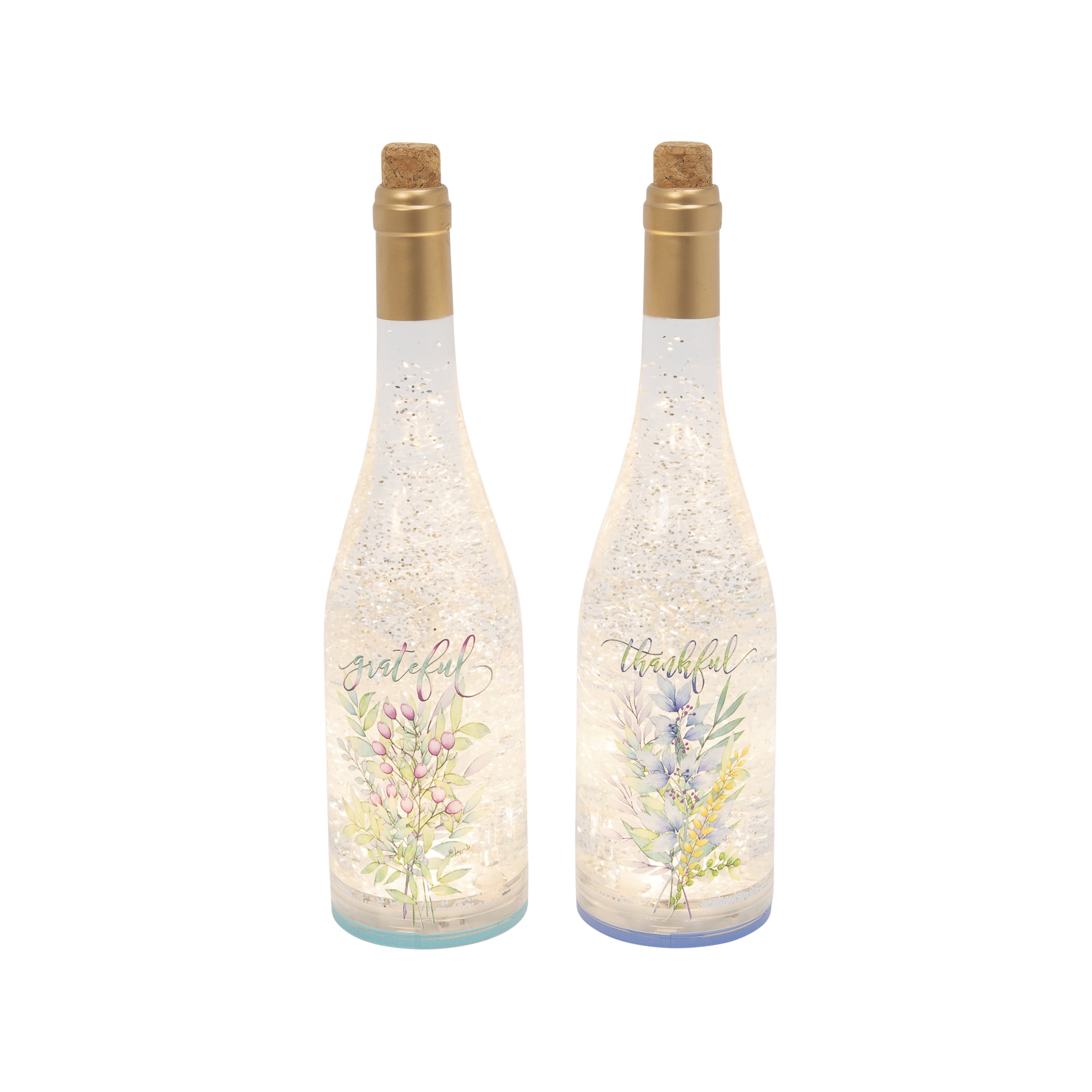 12.5 Inch Lighted Spinning Water Globe Bottles with Gathered Greens ...