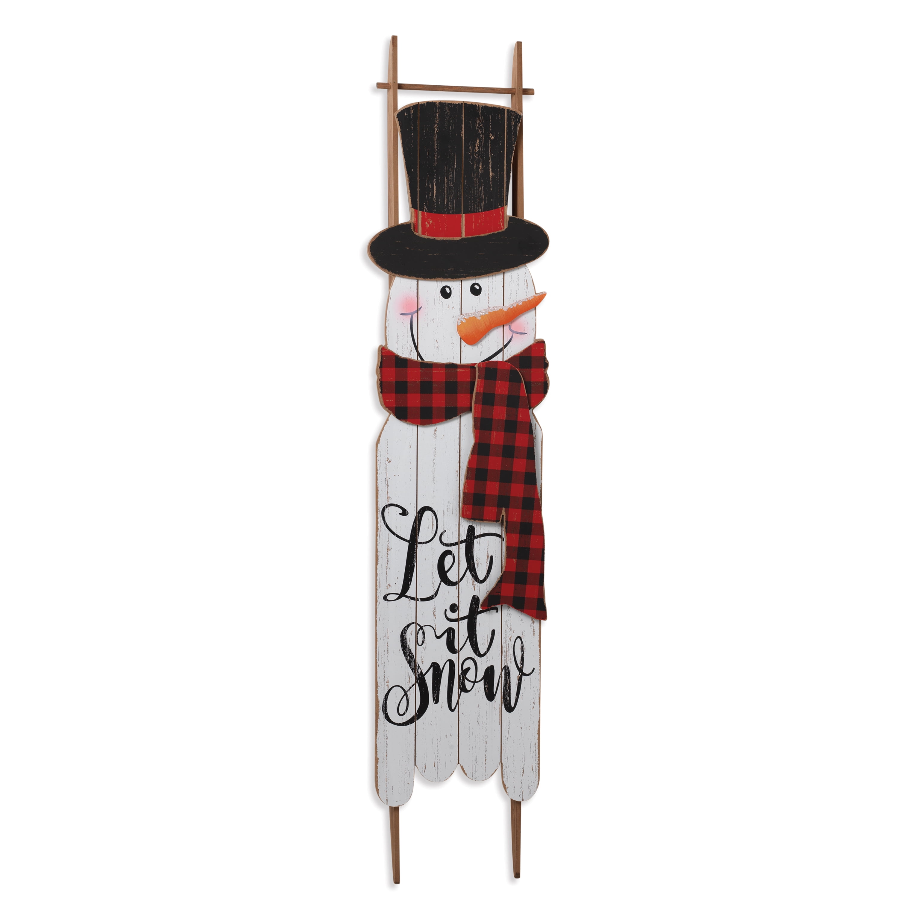 Gerson Set of 2 47.2-Inch High Wood Snowman Sled Sign "Let it Snow ...