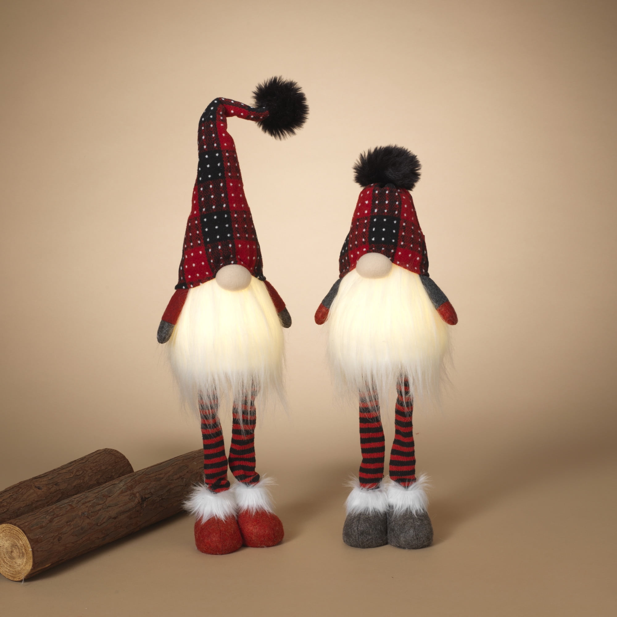 Gerson Set of 2 Lighted Plush Red and Black Plaid Holiday Standing ...