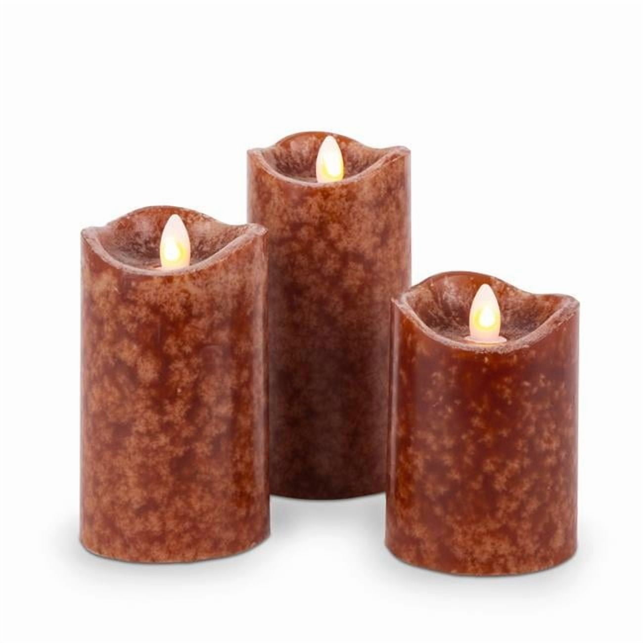 Gerson Set of Three 3 Brown LED Pillar Candles with Aurora Flame and ...