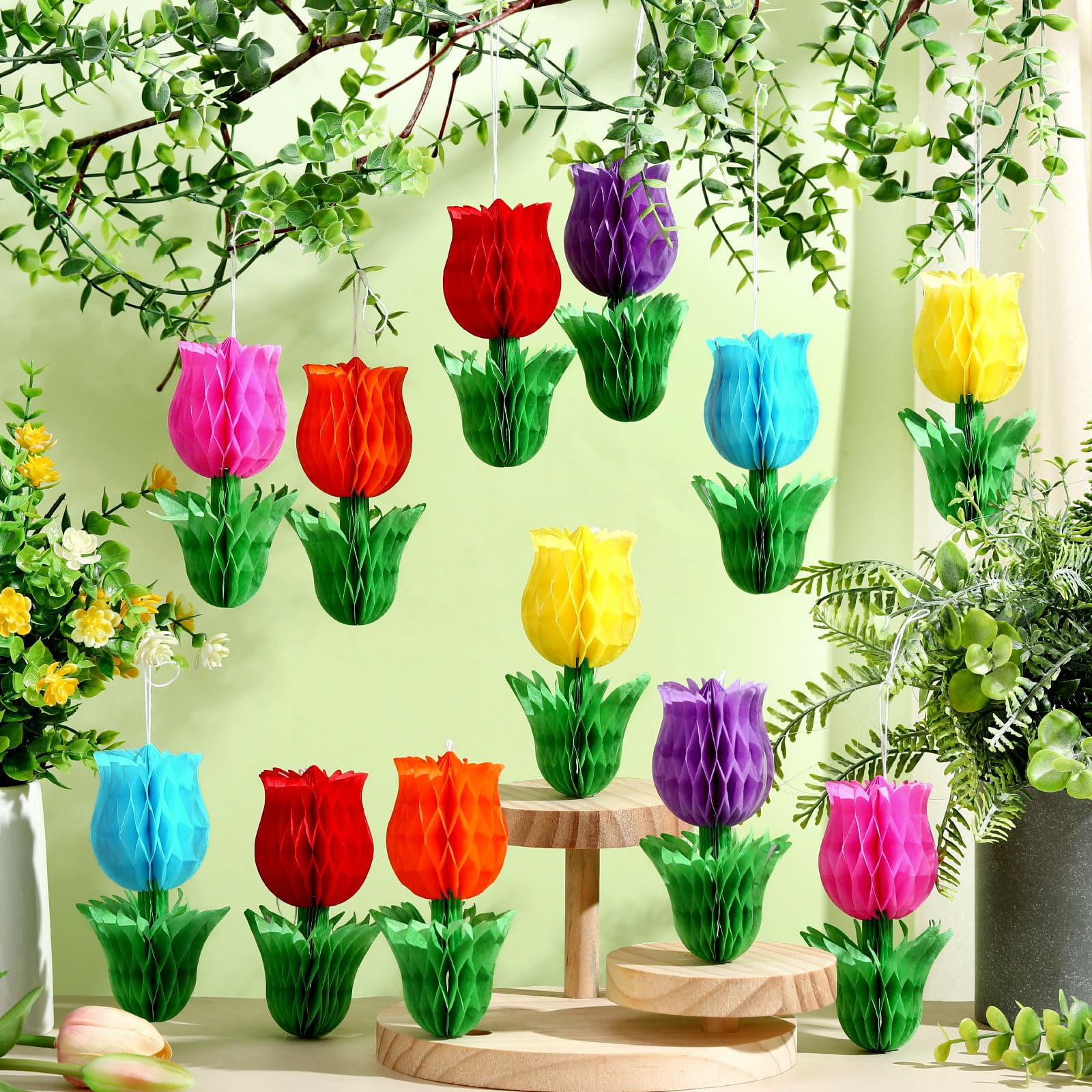 Gersoniel 12 PcsEGSC Honeycomb Tulip Decorations Hanging Paper Flowers ...